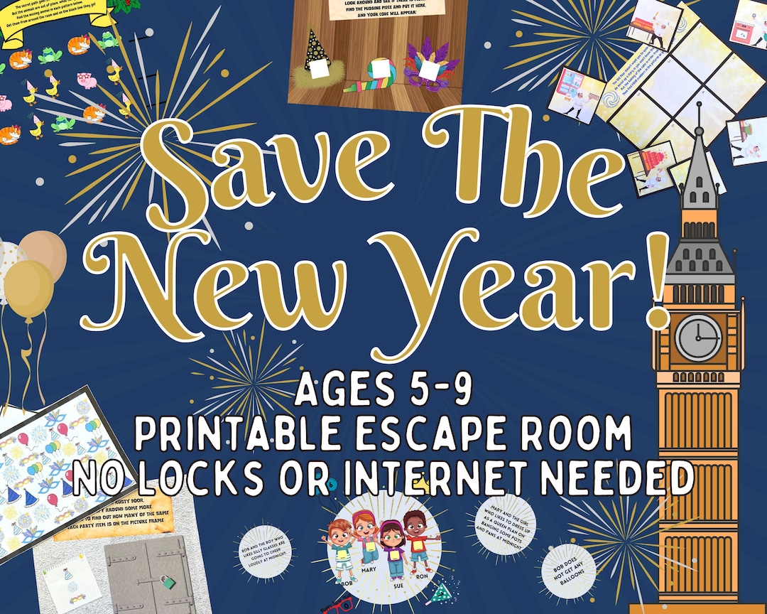 Save the New Year Kids Escape Room | Printable Party Game for Kids and ...