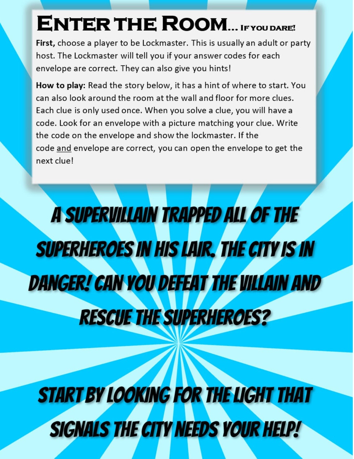 Kids Party Escape Room. Superhero Adventure Printable Party | Etsy