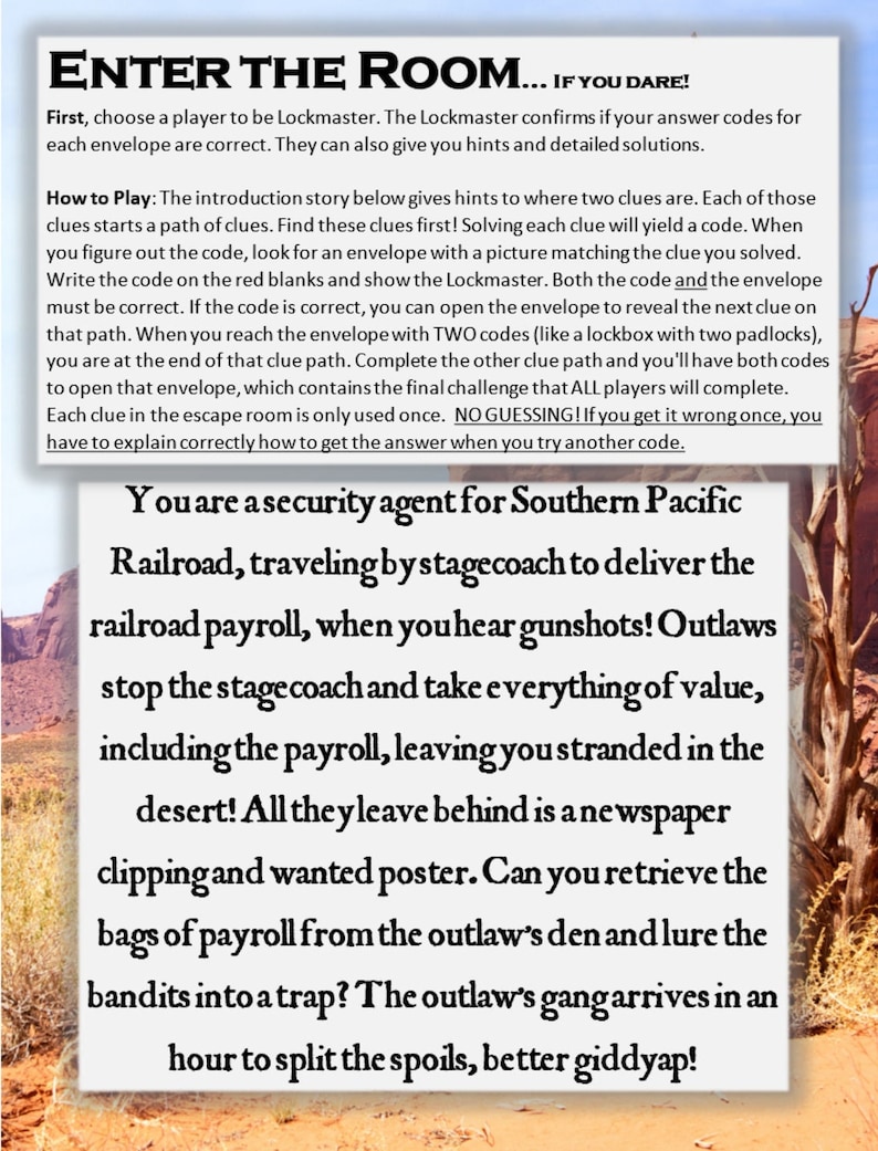 Wild West Escape Room Game. Outlaw Adventure Printable Party - Etsy