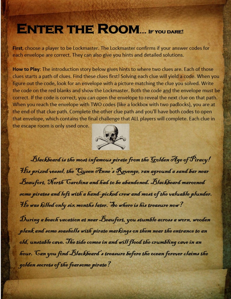 Pirate Escape Room Game. Treasure Adventure Printable Party - Etsy