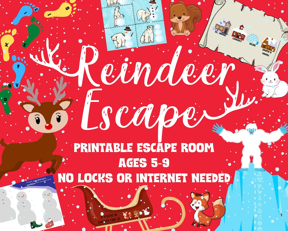 Kids Escape Room Game Reindeer Printable Party Game for Kids - Etsy