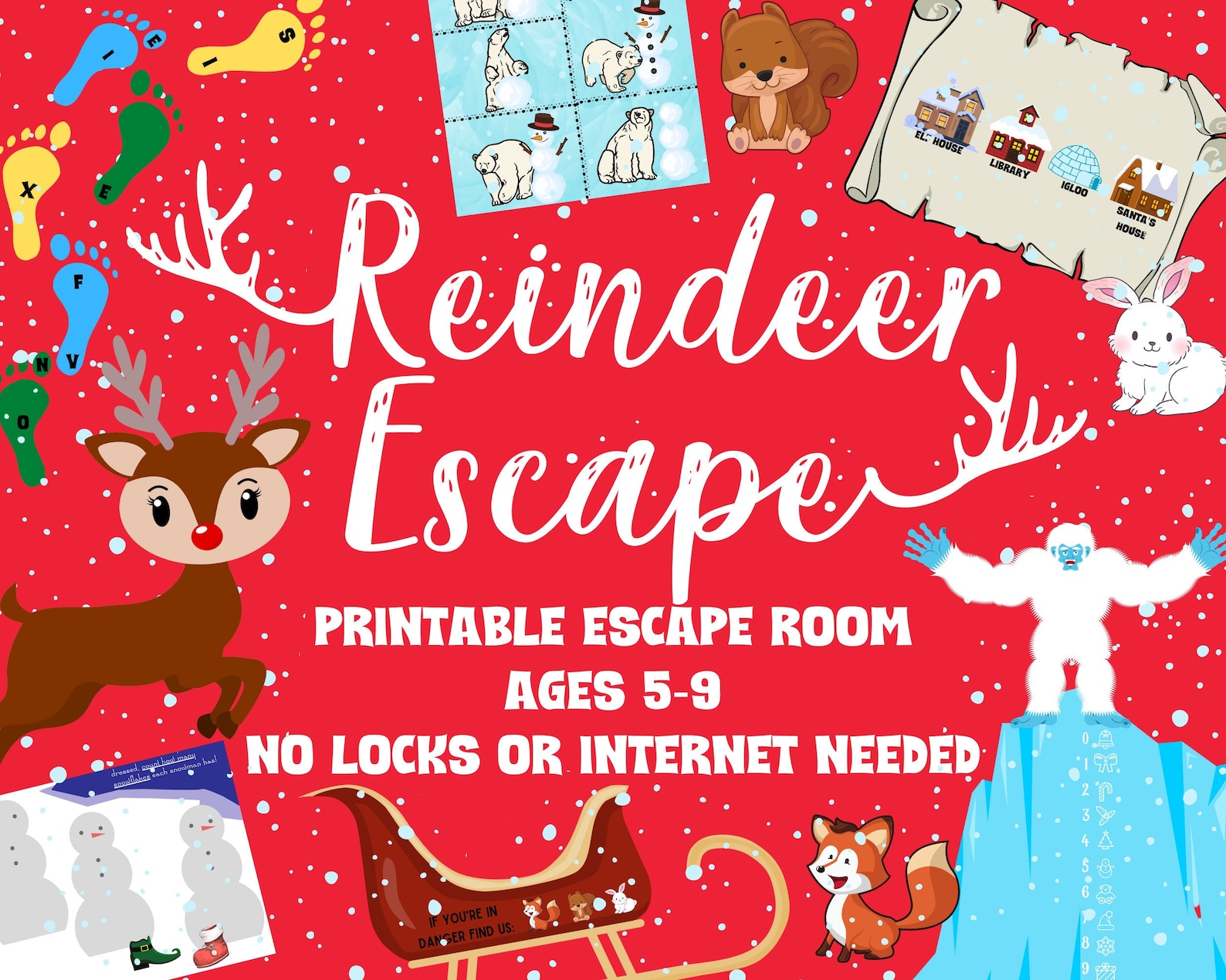 Kids Escape Room Game Reindeer Printable Party Game for Kids - Etsy
