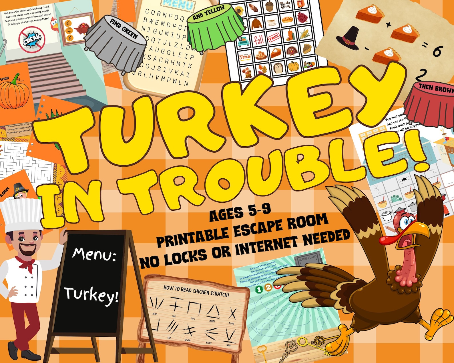 Kids Turkey Escape Room Game Thanksgiving Printable Party - Etsy