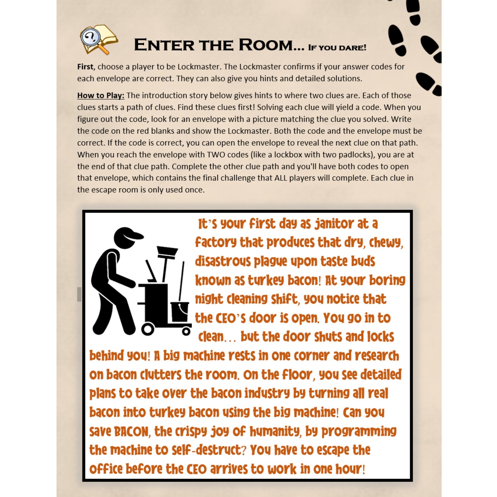 Escape Room Game. Funny Bacon Adventure Printable Party Game - Etsy