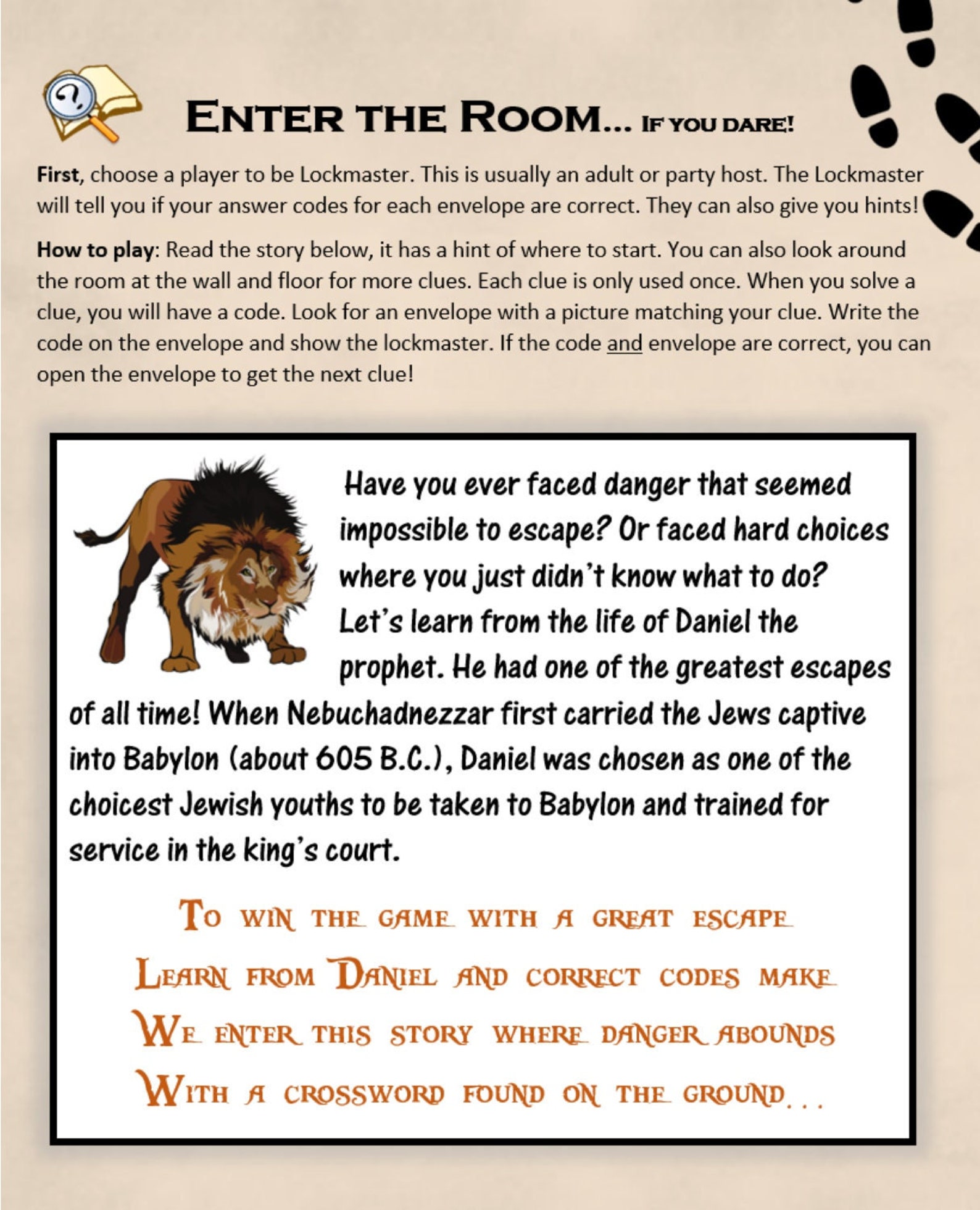 Bible Escape Room Game. Daniel in the Lions Den Kids and | Etsy