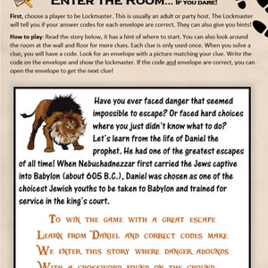 Bible Escape Room Game. Daniel in the Lions Den Kids and Family ...
