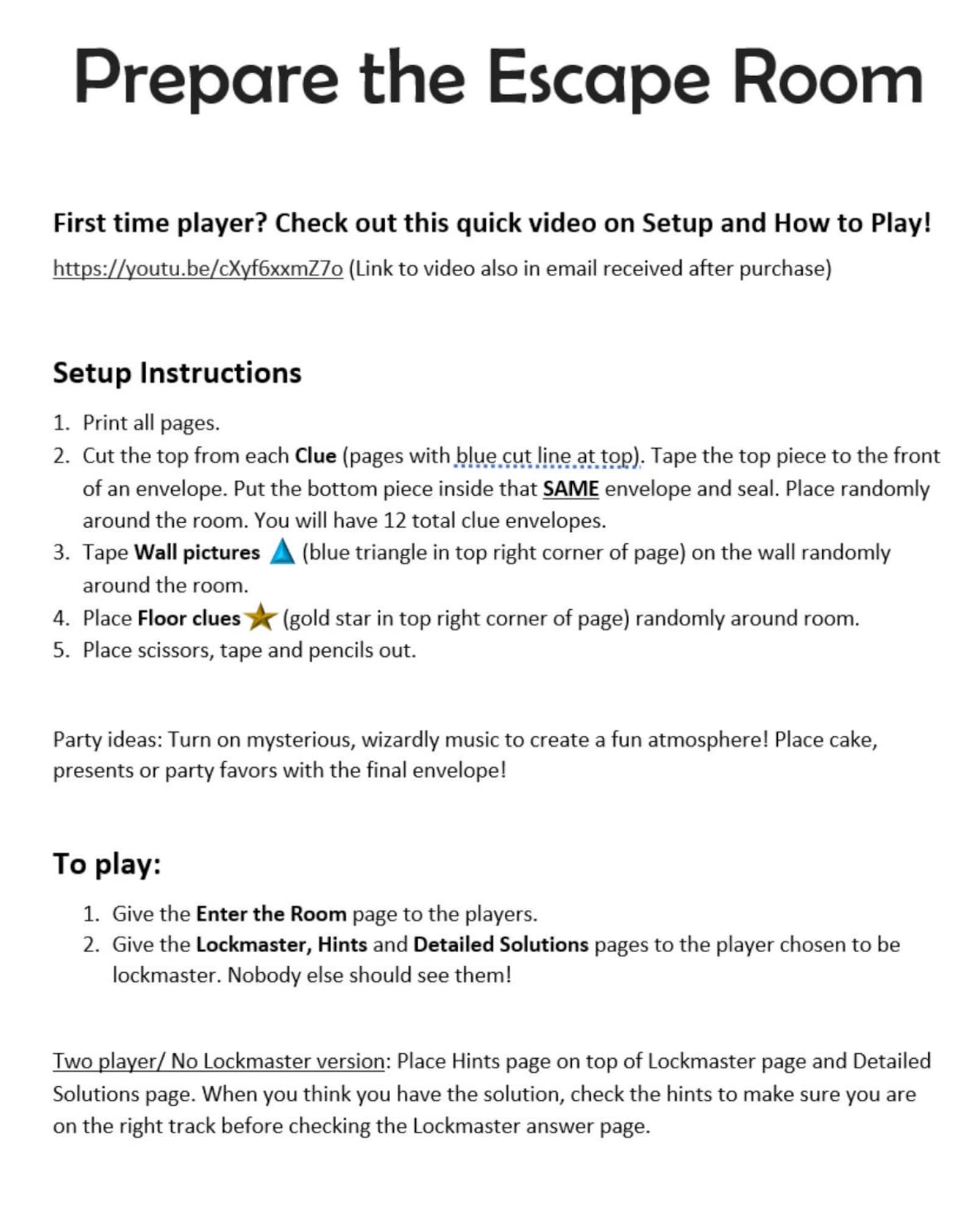 Wizard Escape Room Game. Adventure Party Game for Kids - Etsy