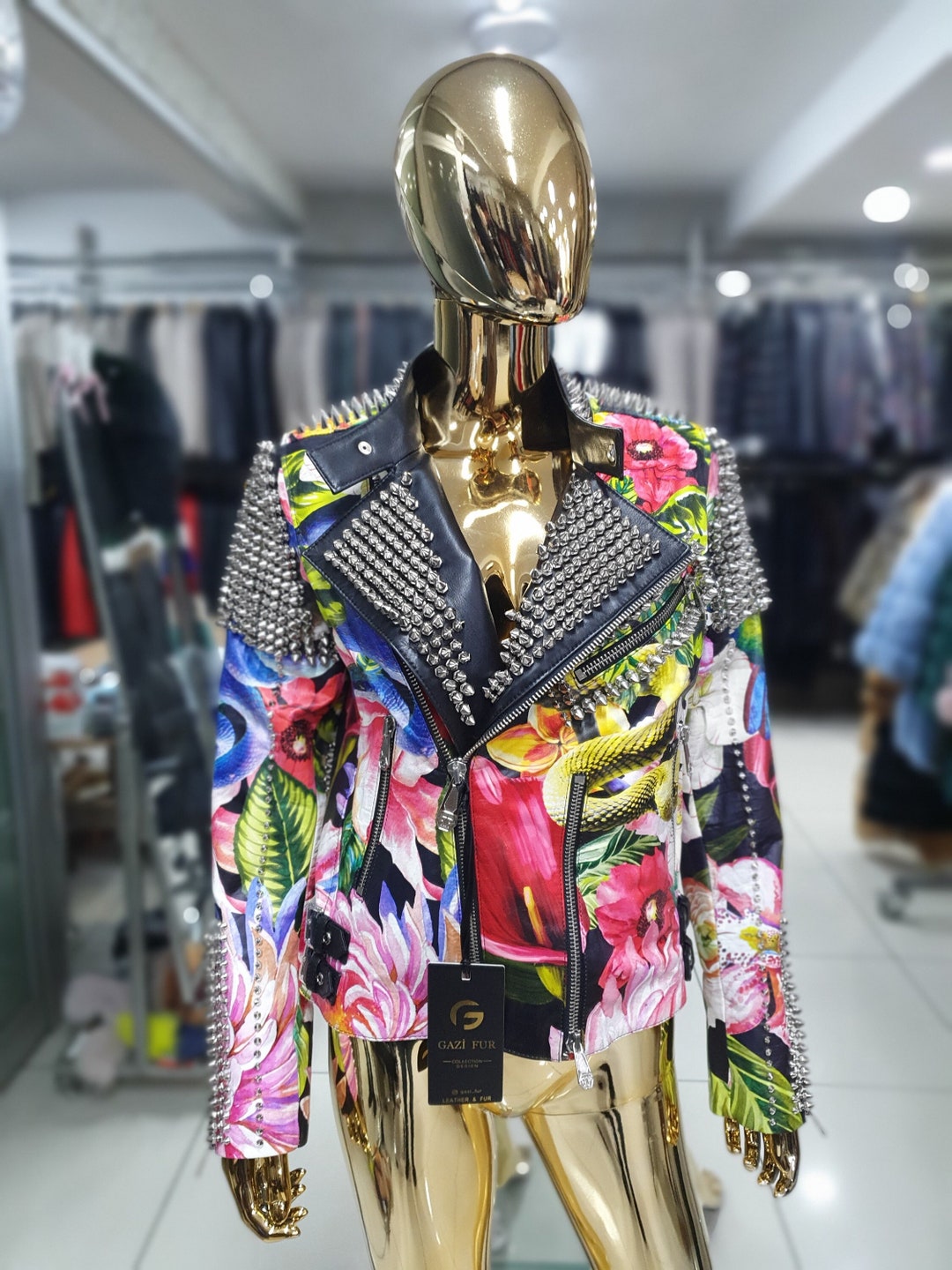 New Model Stones Leather Woman Jacket Philip Plein Printed Jacket Lamb ...