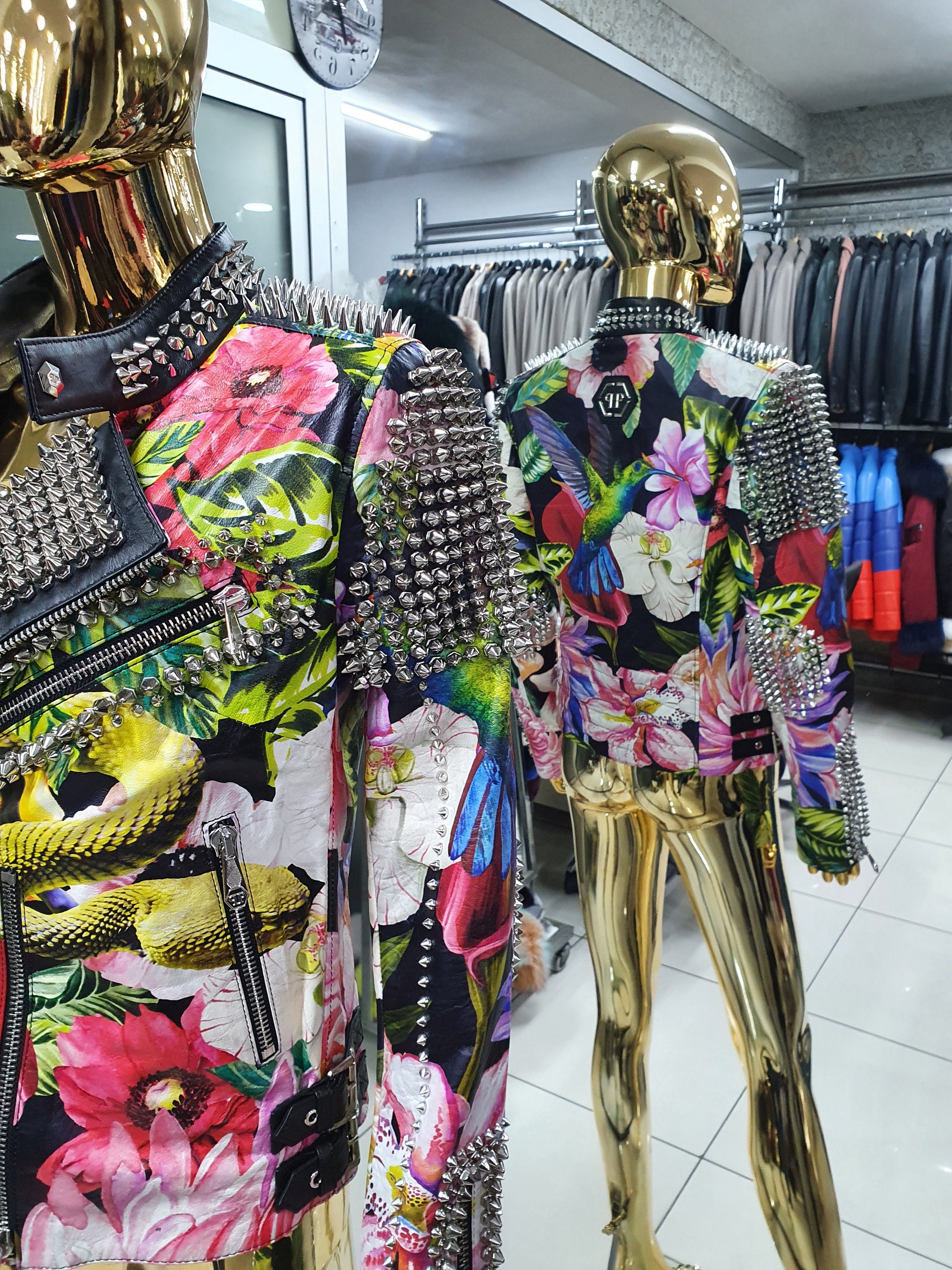 New Model Stones Leather Woman Jacket Philip Plein Printed Jacket Lamb ...