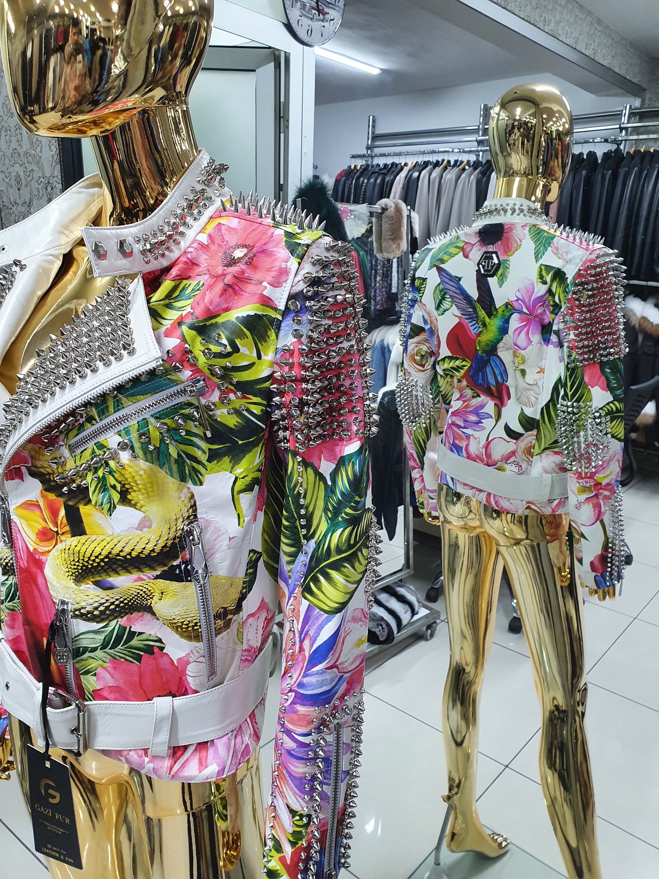 New Model Stones Leather Woman Jacket Philip Plein Printed Jacket Lamb ...