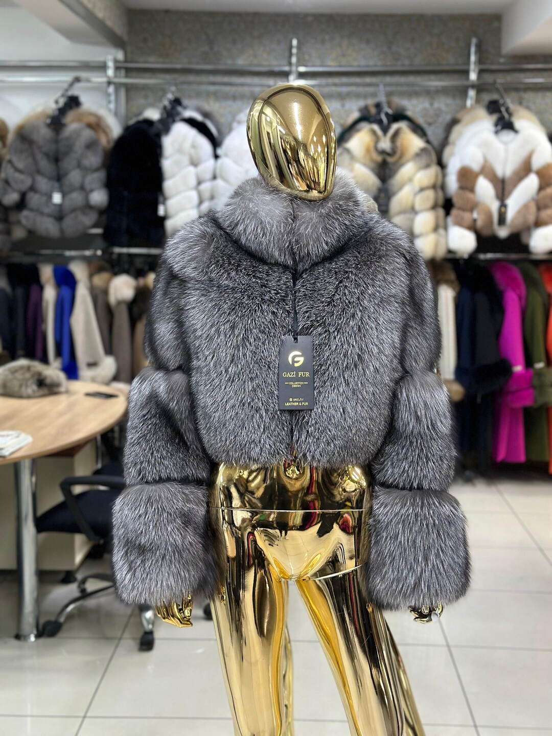 Exclusive Natural Silver Fox Fur Woman Bomber Jacket Real Fox Fur ...