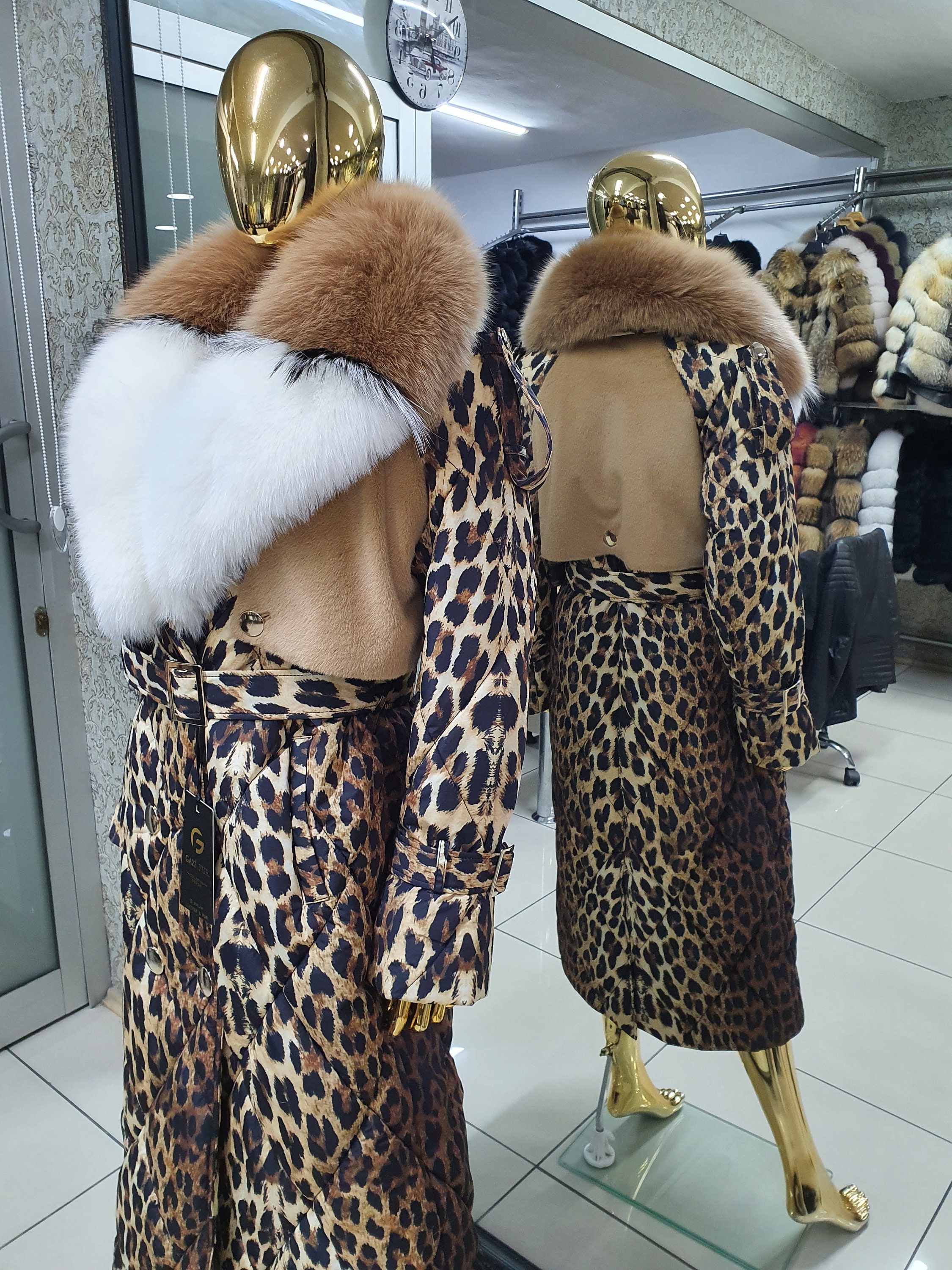 Leopard Print Waterproof Fabric With Fox Fur Natural Fox - Etsy UK