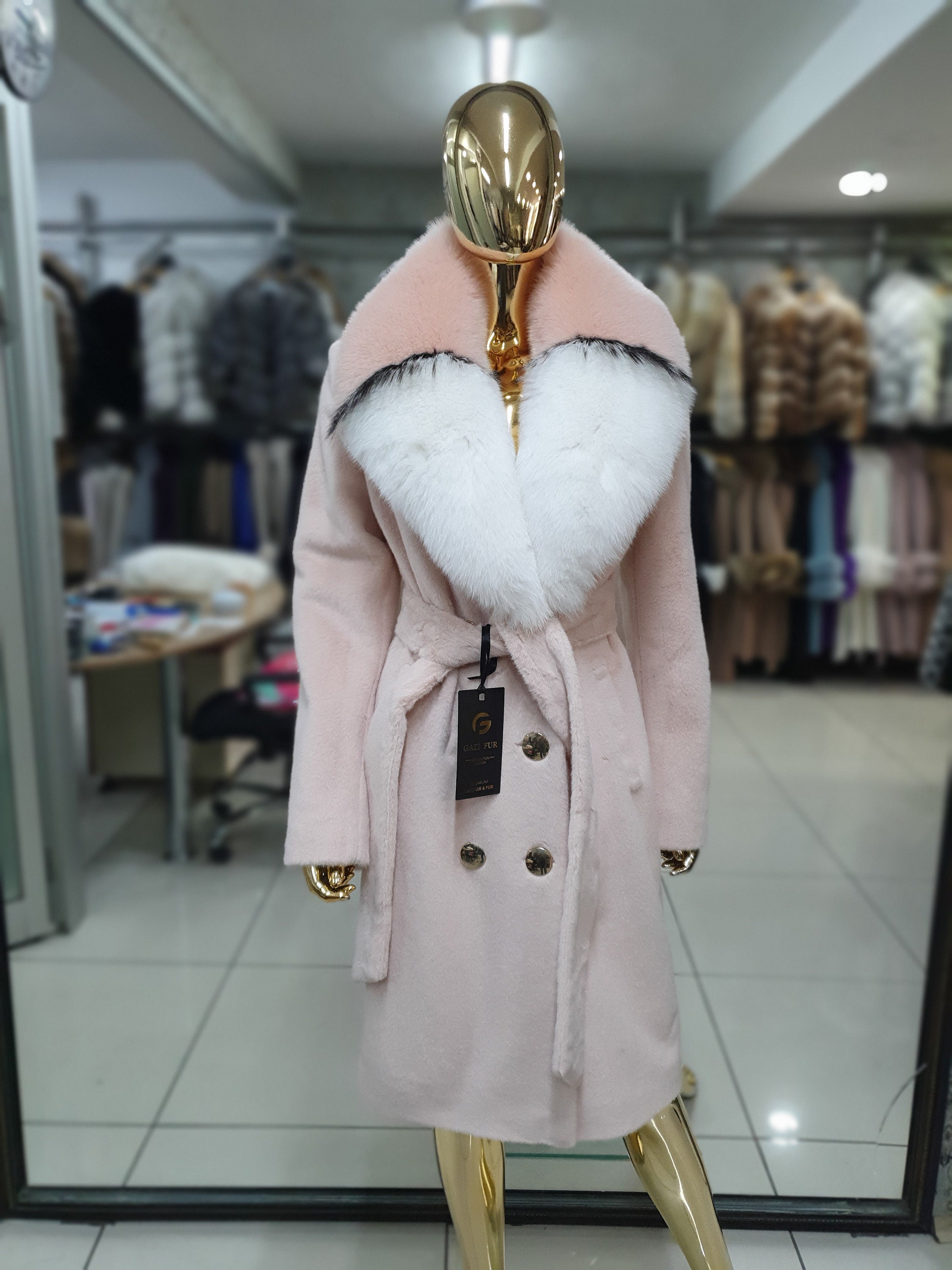 White Alcantara With Fox Fur Coat Real Fox Fur Jacket %100 Alcantara ...