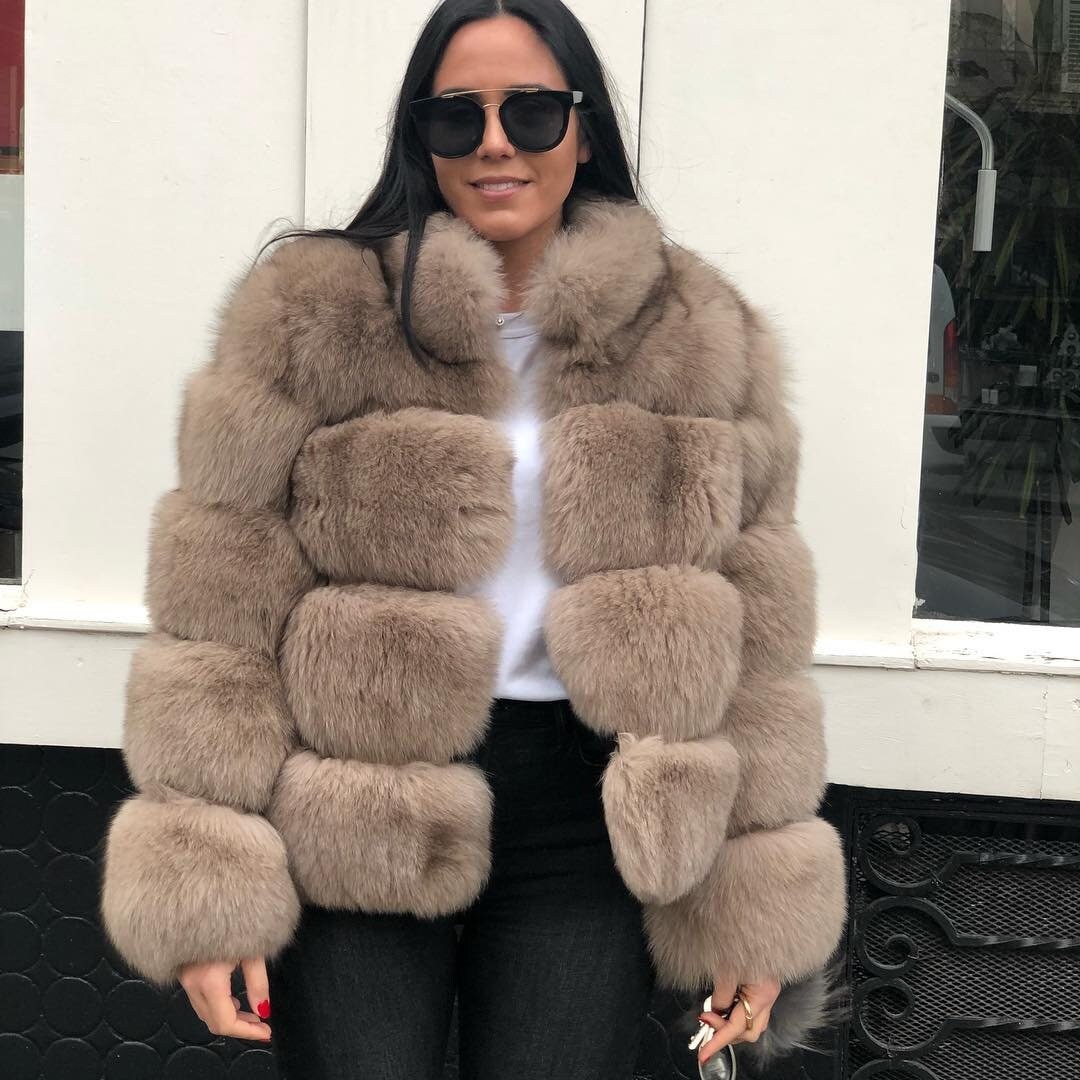 Grandeur Real Fox Fur Coat With Collar Genuine Original Fox Skin Jacket ...