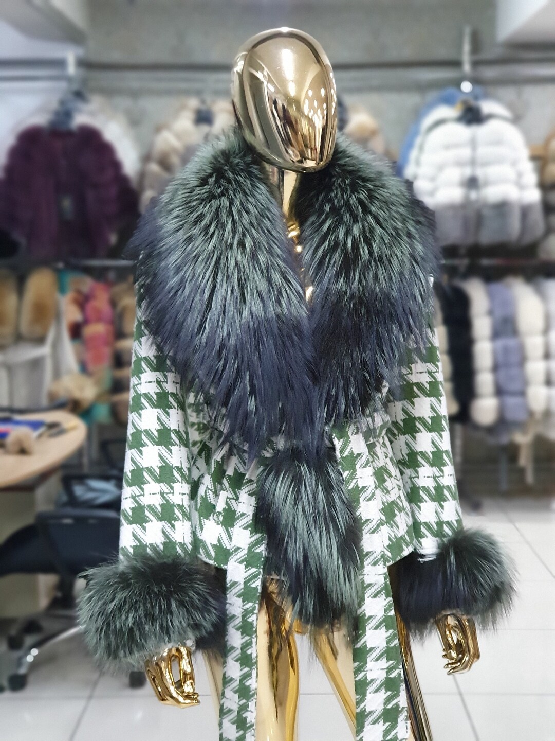 Green Cashmere Coat With Argentina Fox Cashmere Coat for Woman Cashmere ...