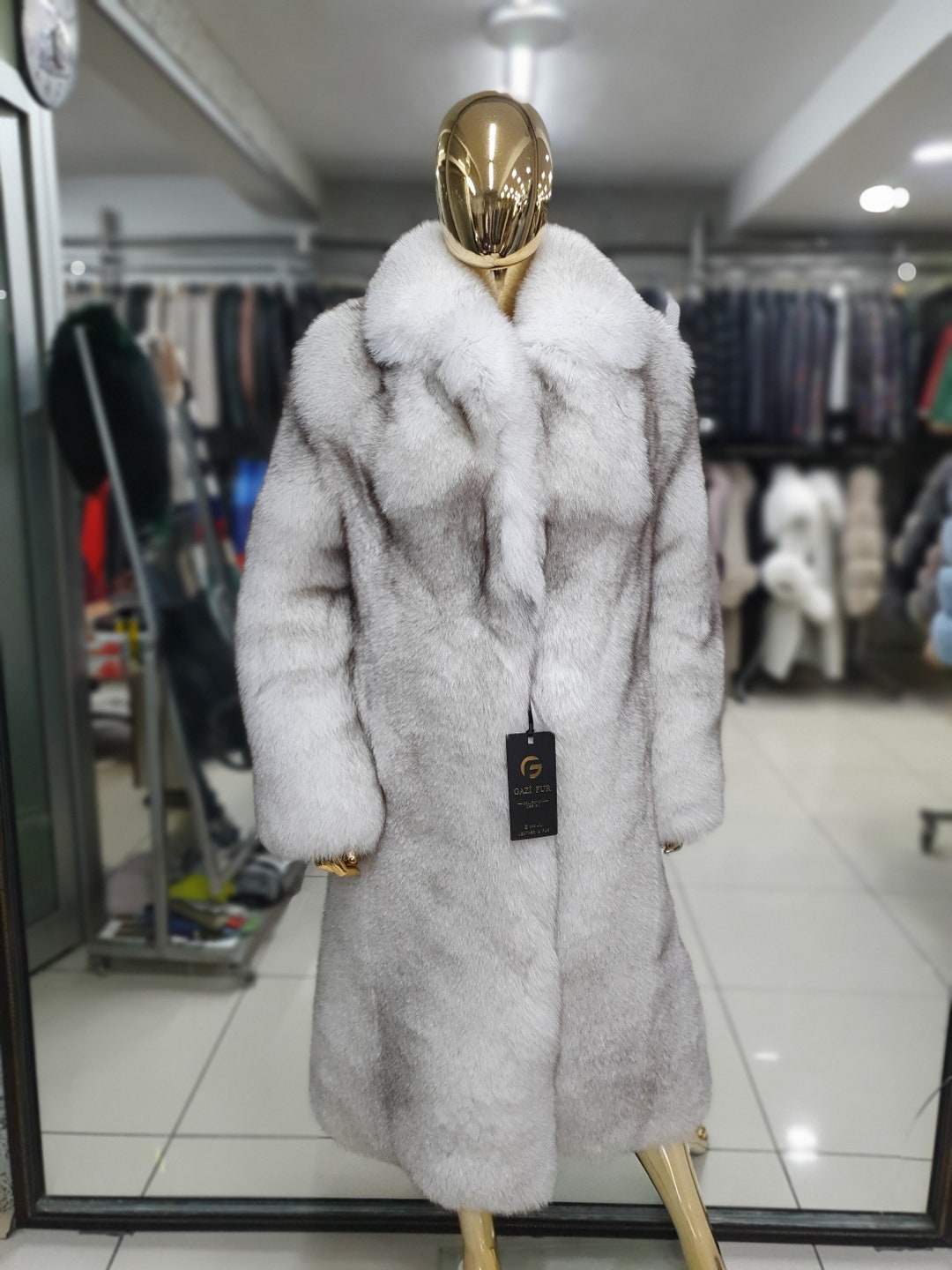 Long Natural Blue Fox Coat, Full Skin, Exclusive Woman Coat With Fox ...