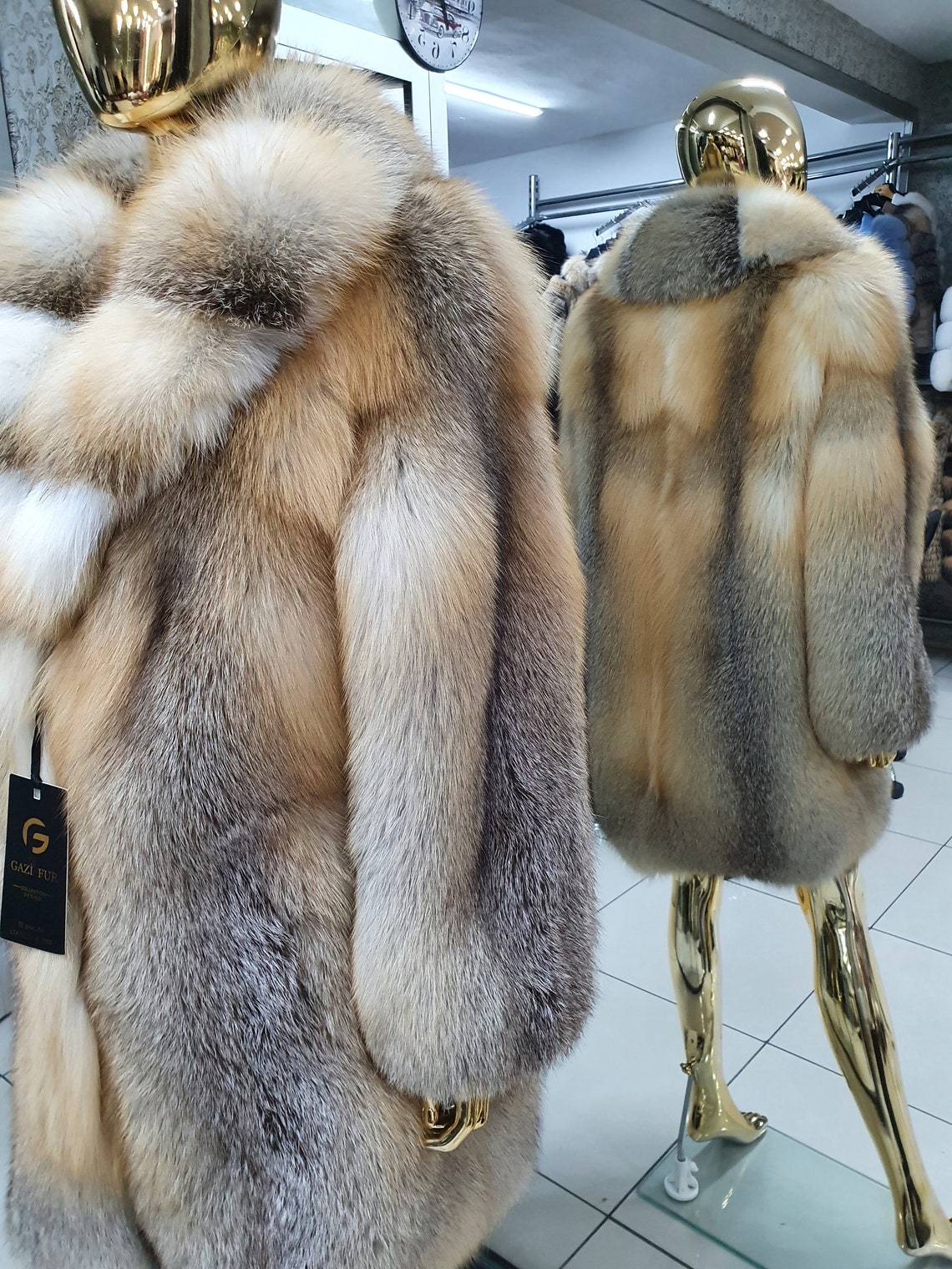 Special Real Golden Island Fox Fur Coat Unisex Fur Coat Made by Real Fox Fur Genuine Original ...