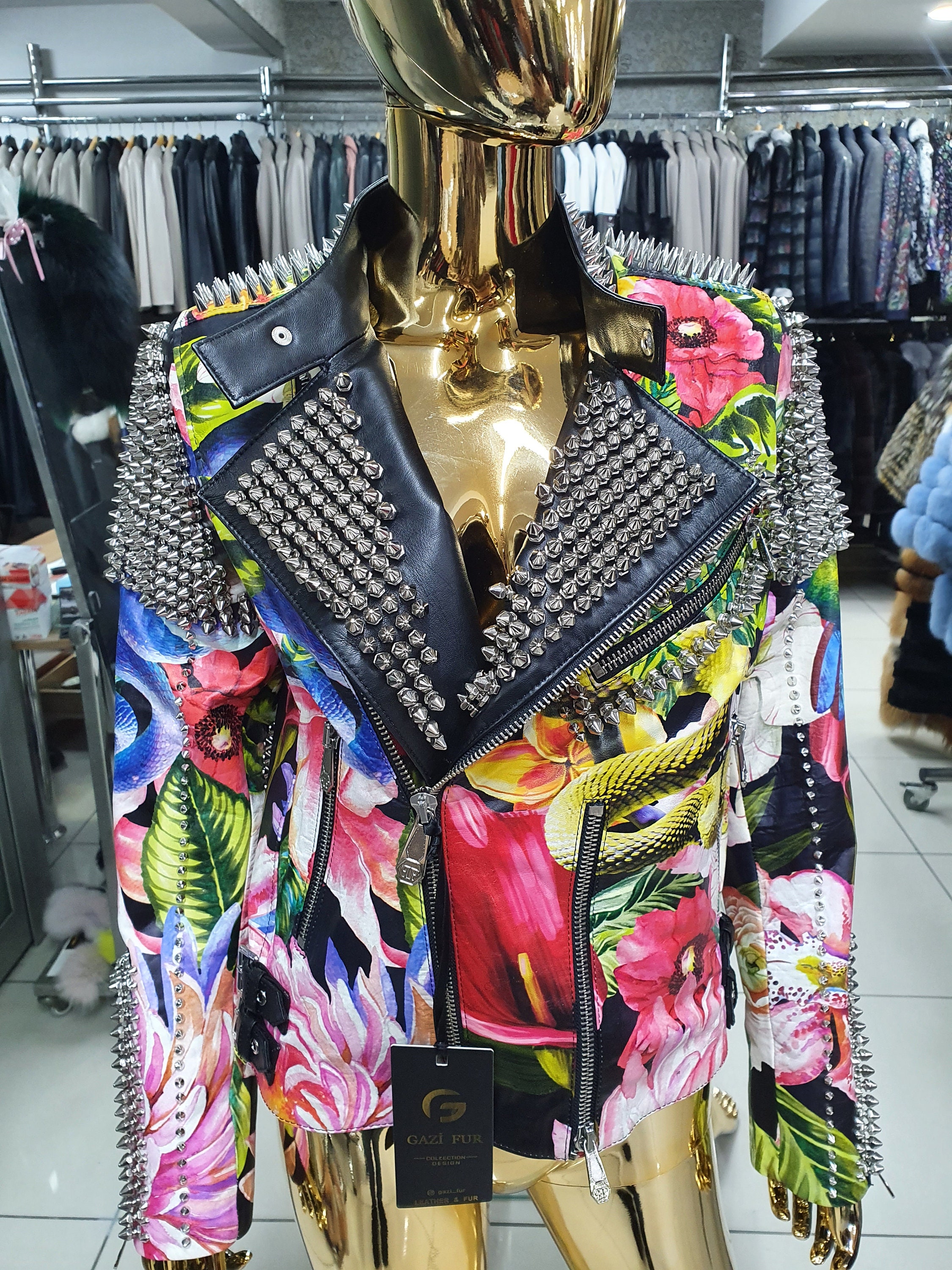 New Model Stones Leather Woman Jacket Philip Plein Printed Jacket Lamb ...
