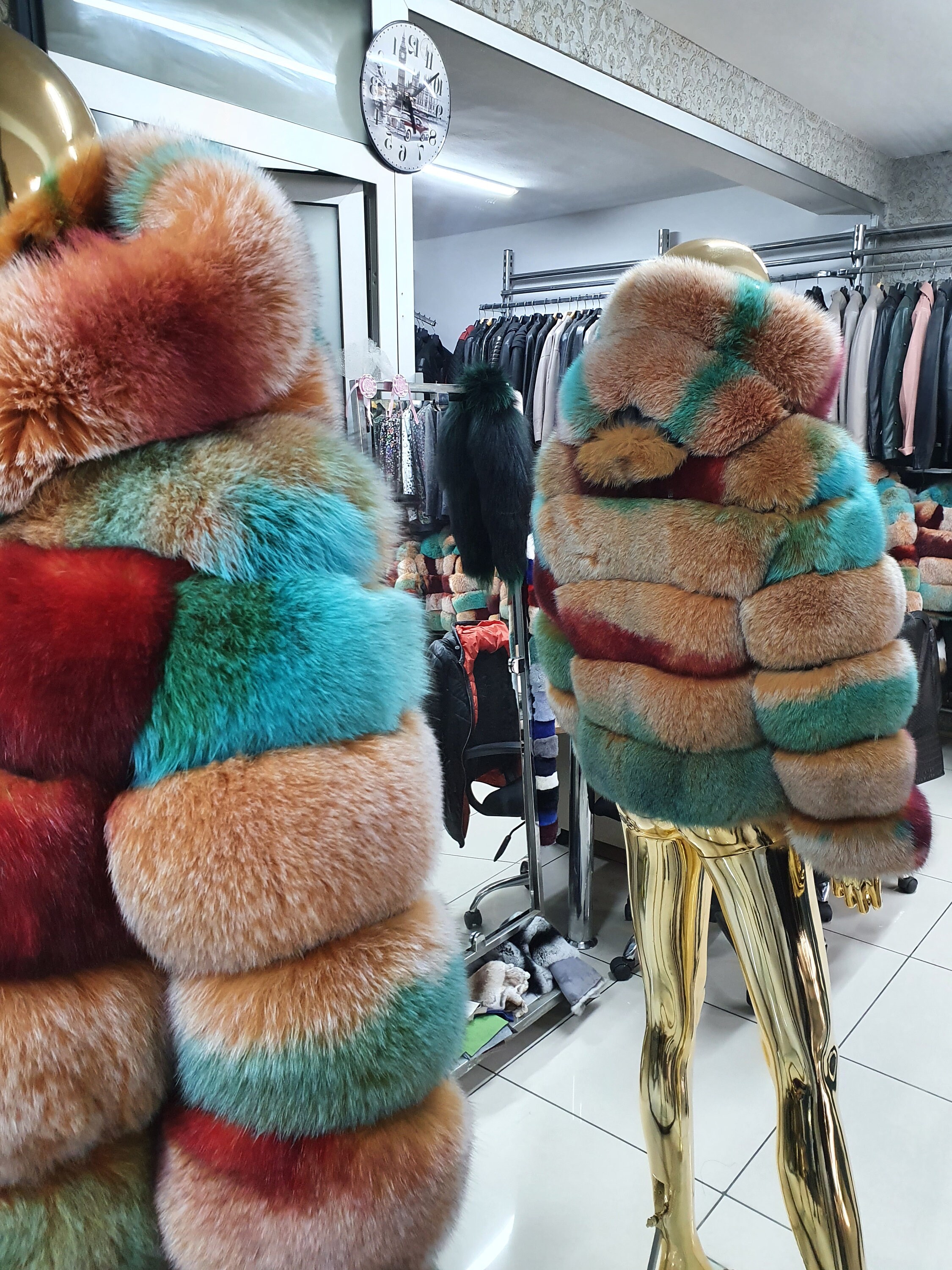 Exclusive Special Rainbow Colorful Fox Fur Coat Hooded Genuine Original ...