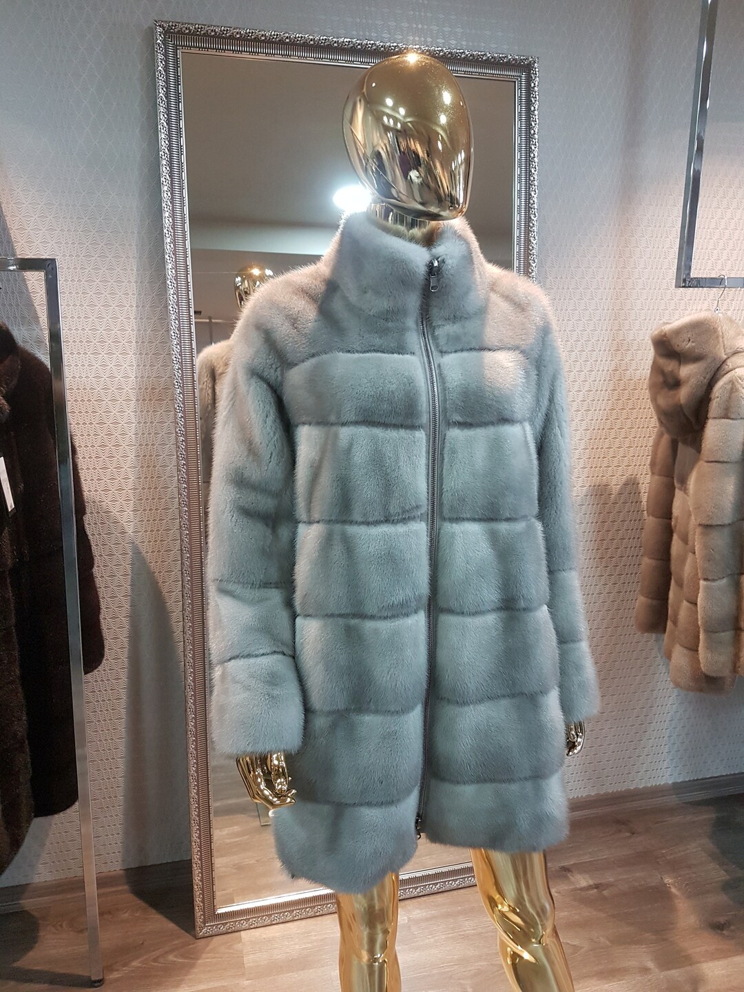 Natural High Class Grey Mink Fur Coat Genuine Mink Leather Coat Mink ...