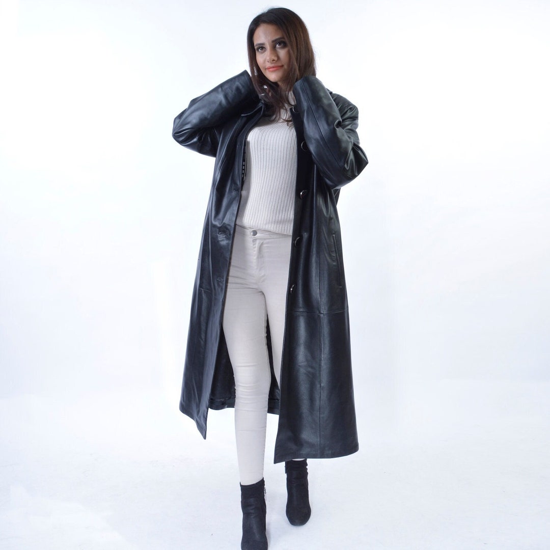 Long Leather Jacket Under Knee 120cm Long Real Leather Jacket Woman ...