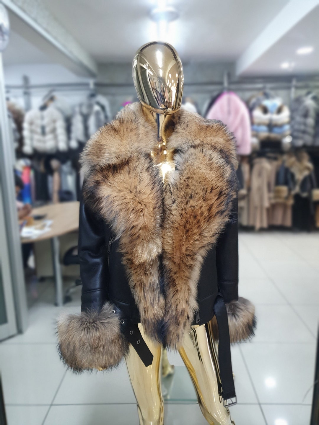 Distinctive True Sheep Leather Coat With Fox Fur Original Sheep Monton ...