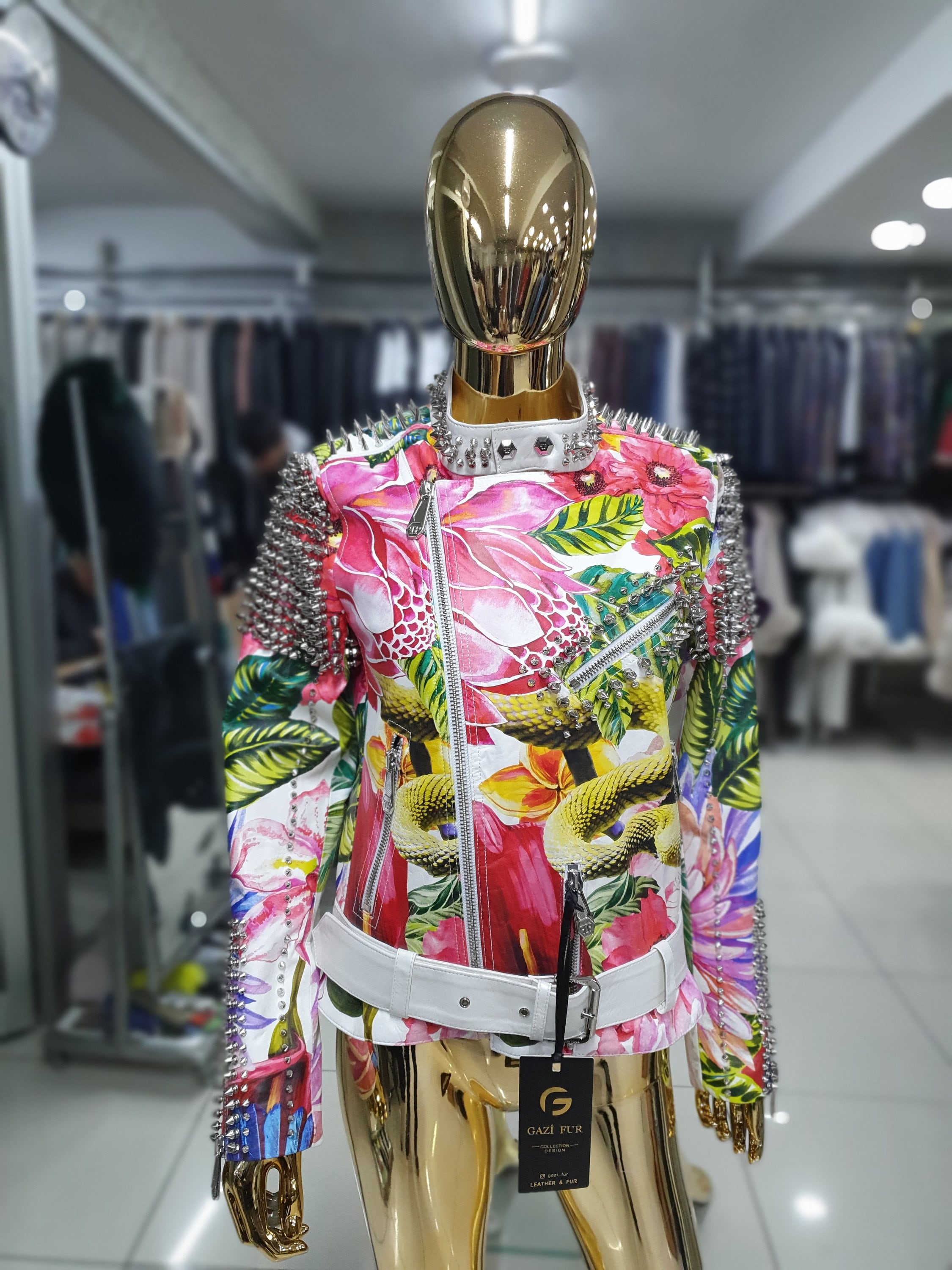 New Model Stones Leather Woman Jacket Philip Plein Printed Jacket Lamb ...