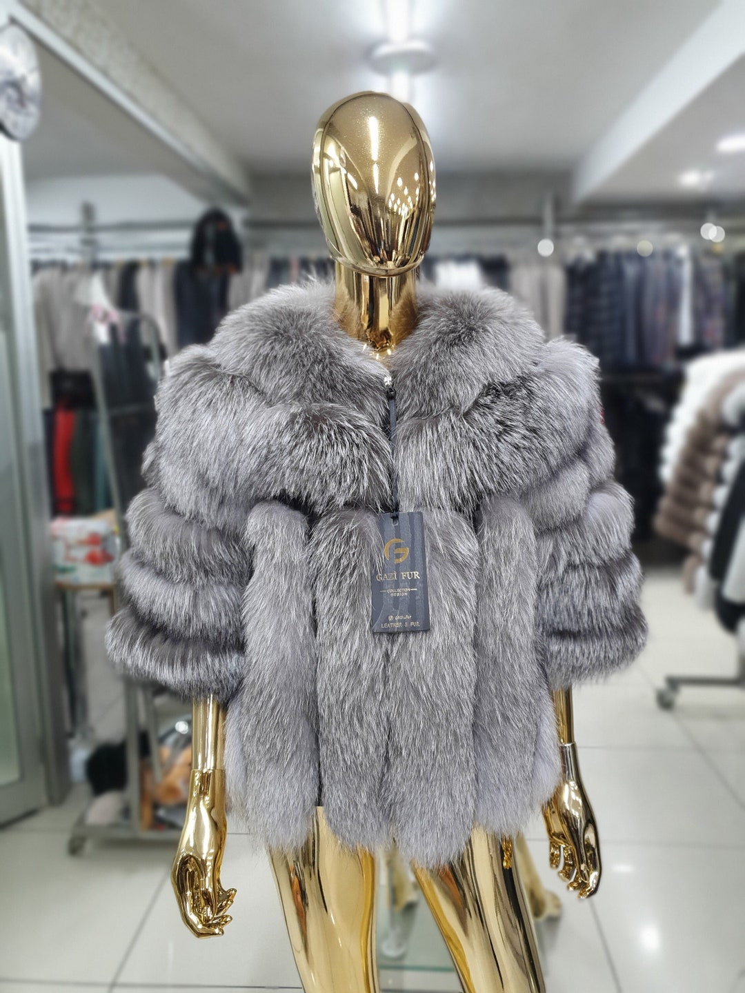 Natural Silver Fox Jacket Short Sleeves Silver and Raccoon Fox Coat ...