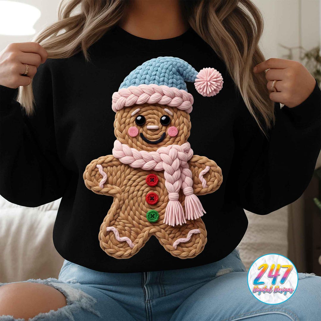 Gingerbread Man PNG, Latch Hook Yarn Pastel Crochet Christmas, Faux ...