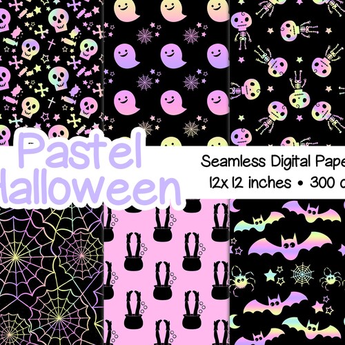 Pastel Goth Seamless Patterns Digital Papers Halloween - Etsy
