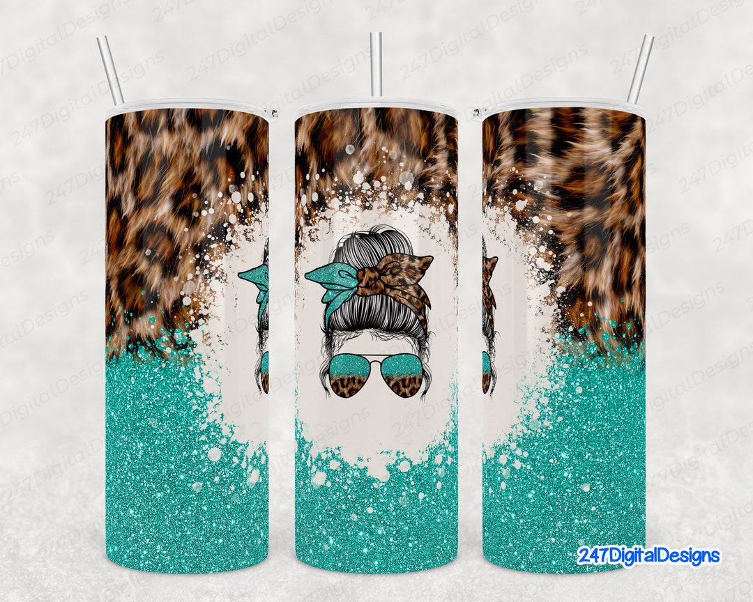 Cheetah Print Tumbler Wrap, Turquoise Teal Glitter Leopard Print ...