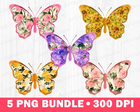 Butterfly Sublimation Design Download Flower Glitter Digital - Etsy