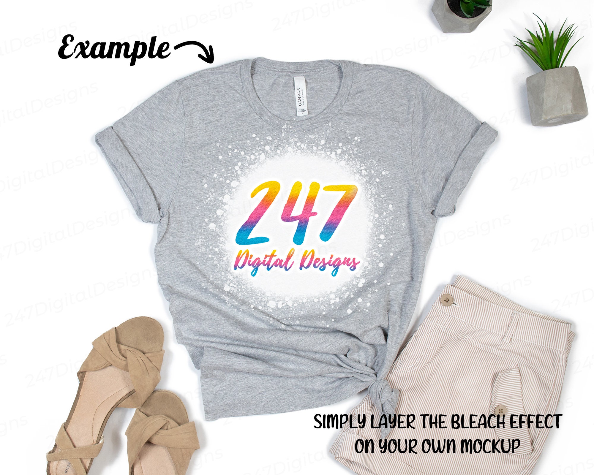 Bleach Effect Design Bundle for Tee Shirt Mockups Round Square White ...