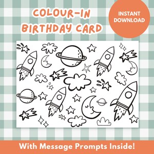 Printable Kids Birthday Card Birthday Message Colouring Birthday Card ...