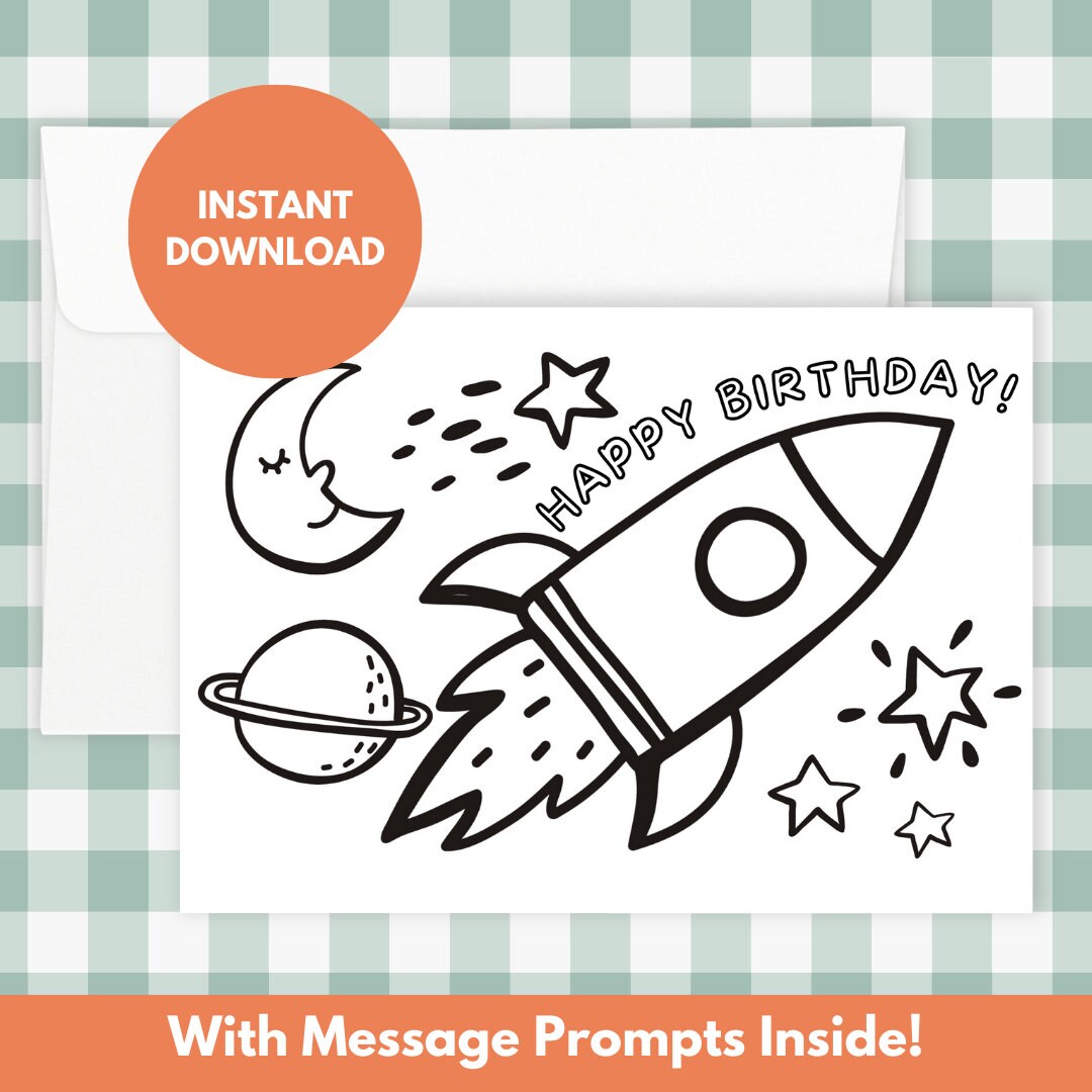 Printable Kids Birthday Card Birthday Message Colouring Birthday Card ...