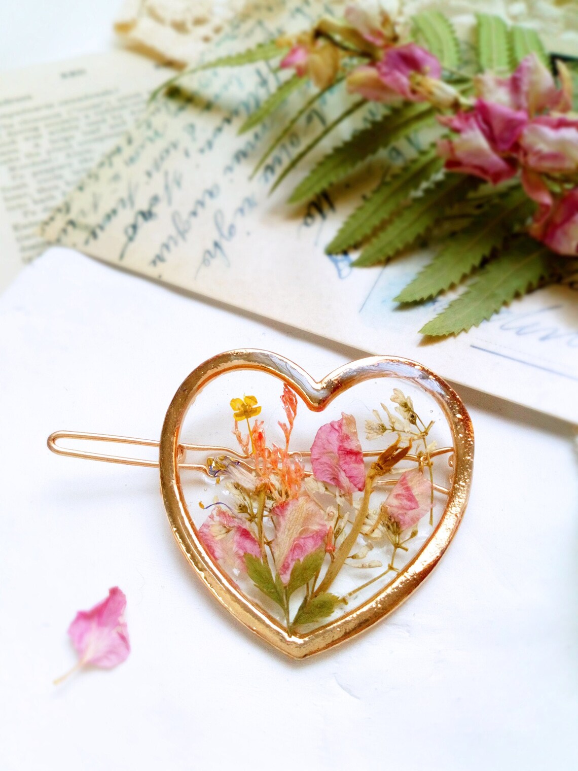 Resin Hair Pin/ Heart-shaped Hair Pin/ Real Flower Hair - Etsy
