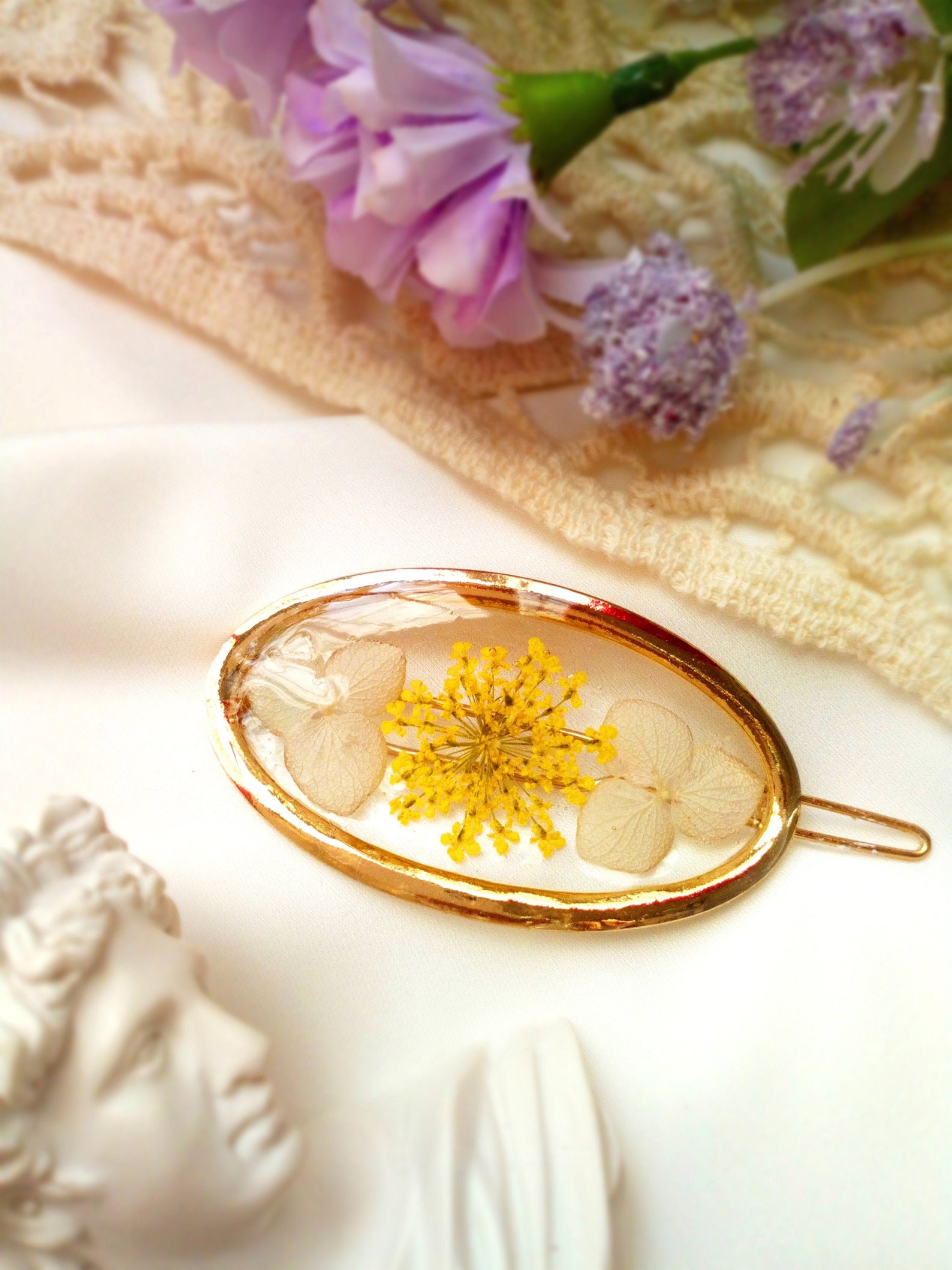 Resin Hair Pin Oval-shaped Hair Pin Real Flower Hair - Etsy