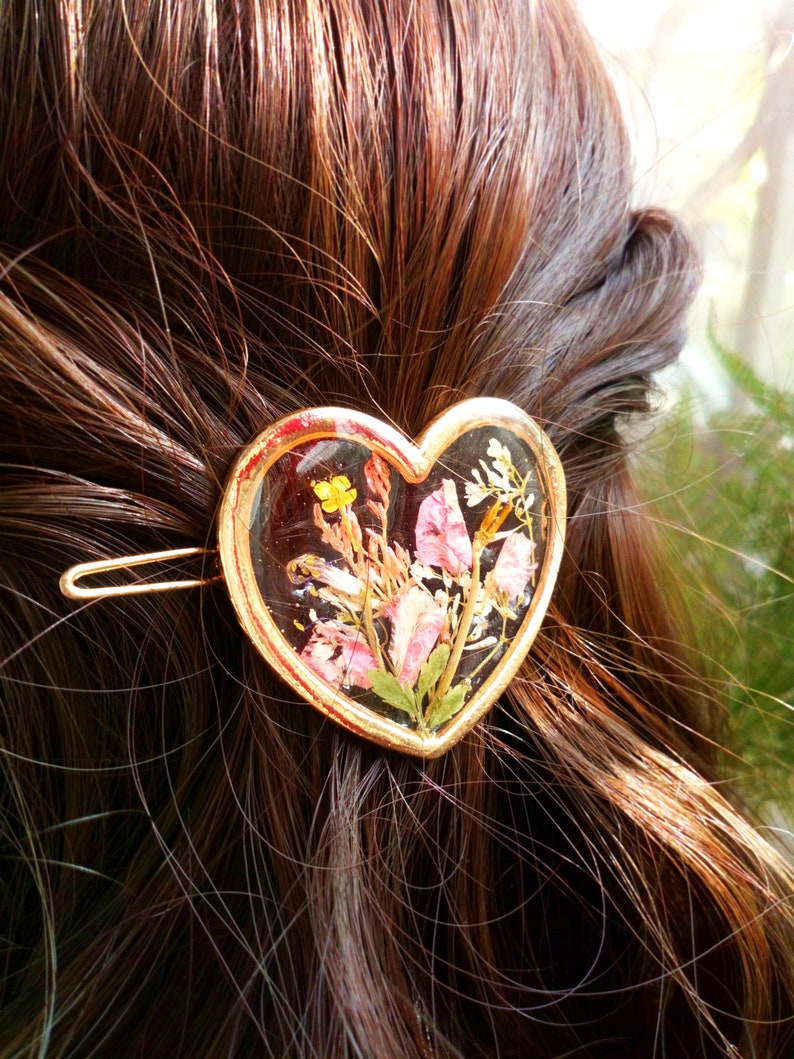 Resin hair pin/ heart-shaped hair pin/ Real flower hair | Etsy