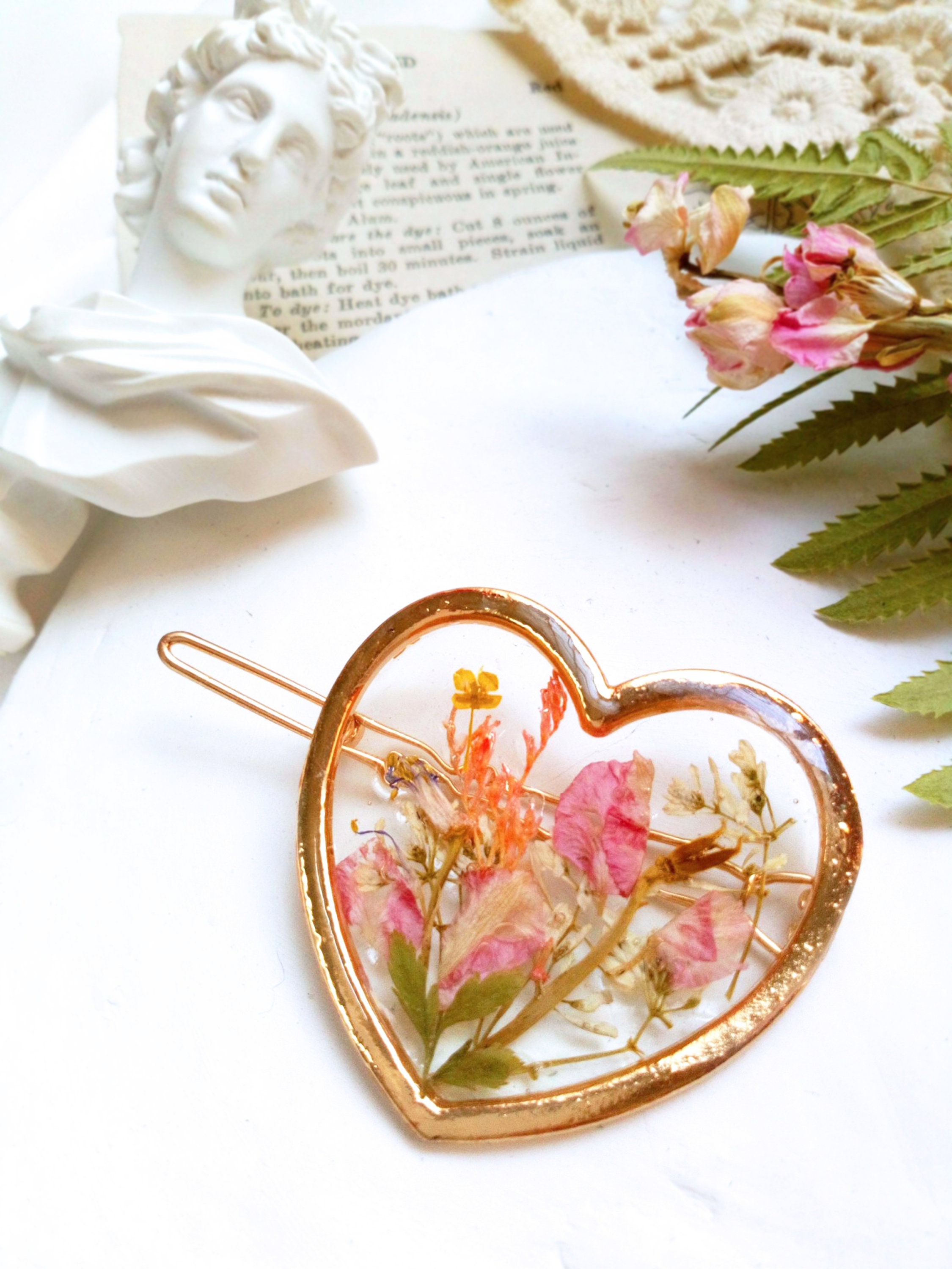 Resin Hair Pin/ Heart-shaped Hair Pin/ Real Flower Hair - Etsy