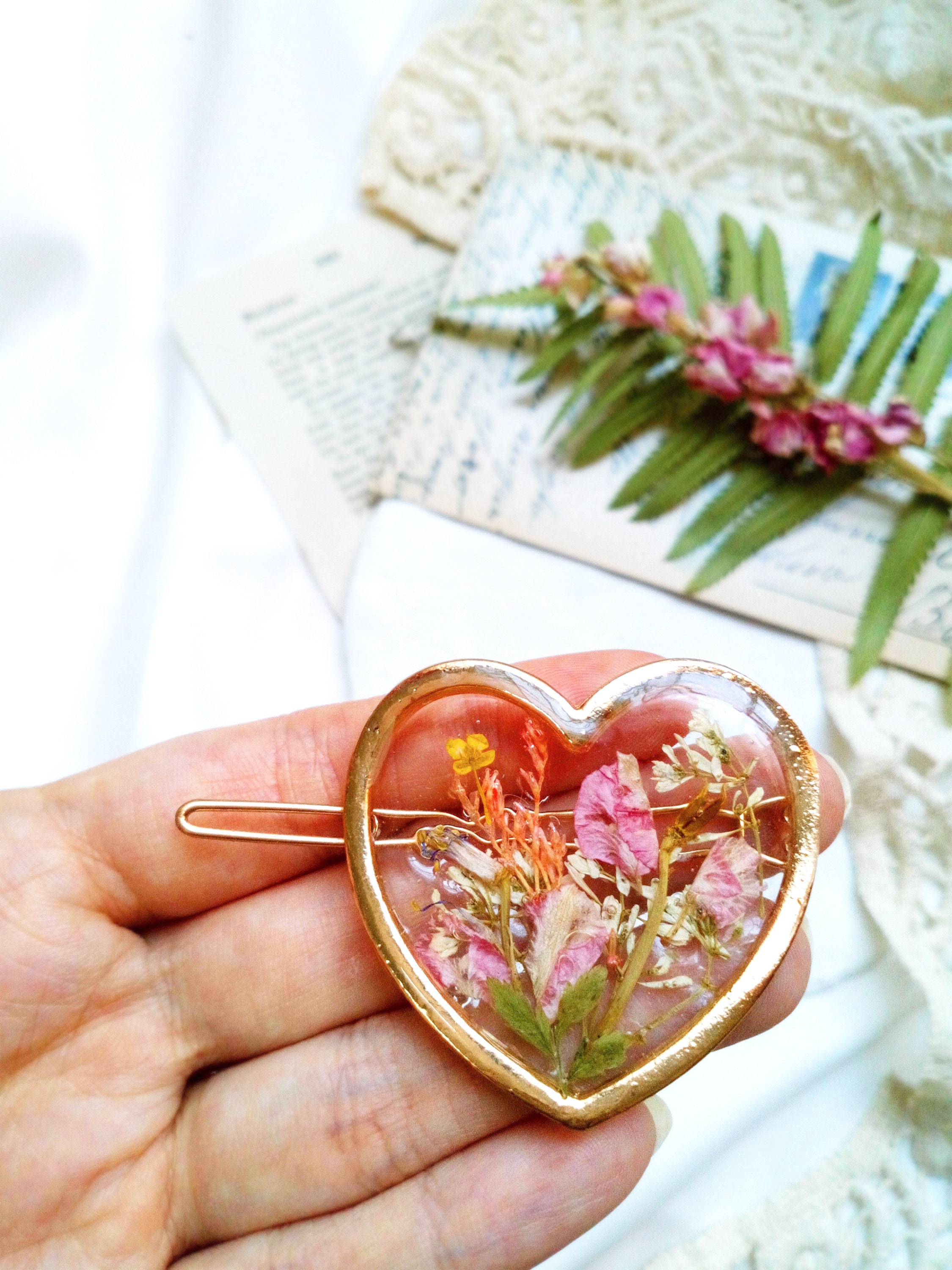 Resin Hair Pin/ Heart-shaped Hair Pin/ Real Flower Hair - Etsy