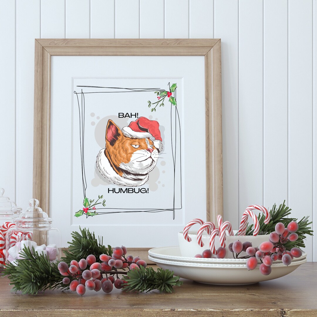 Christmas Grumpy Cat Printable, Christmas Decor, Scrooge, Holiday Art ...