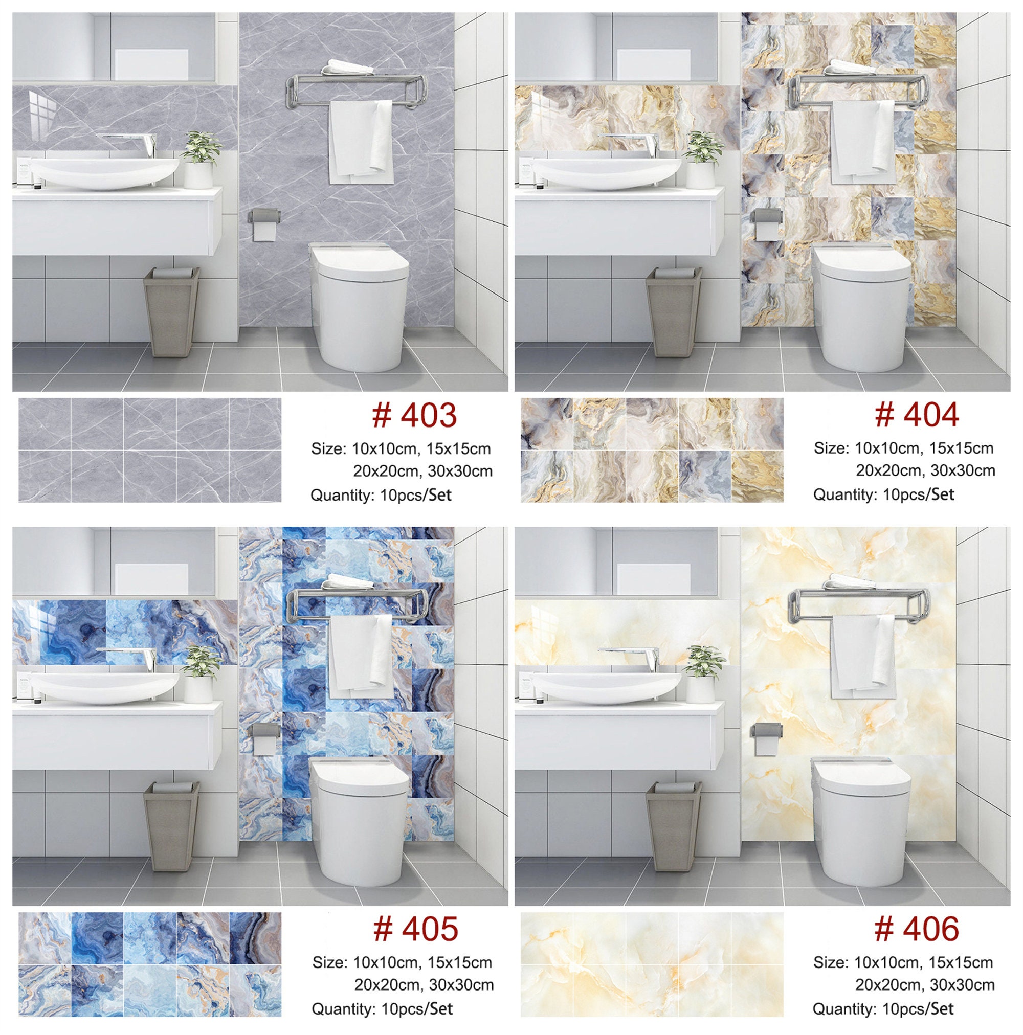 Tile Sticker Vinyl Decal for Kitchen Bathroom Backsplash Floor Decals ...