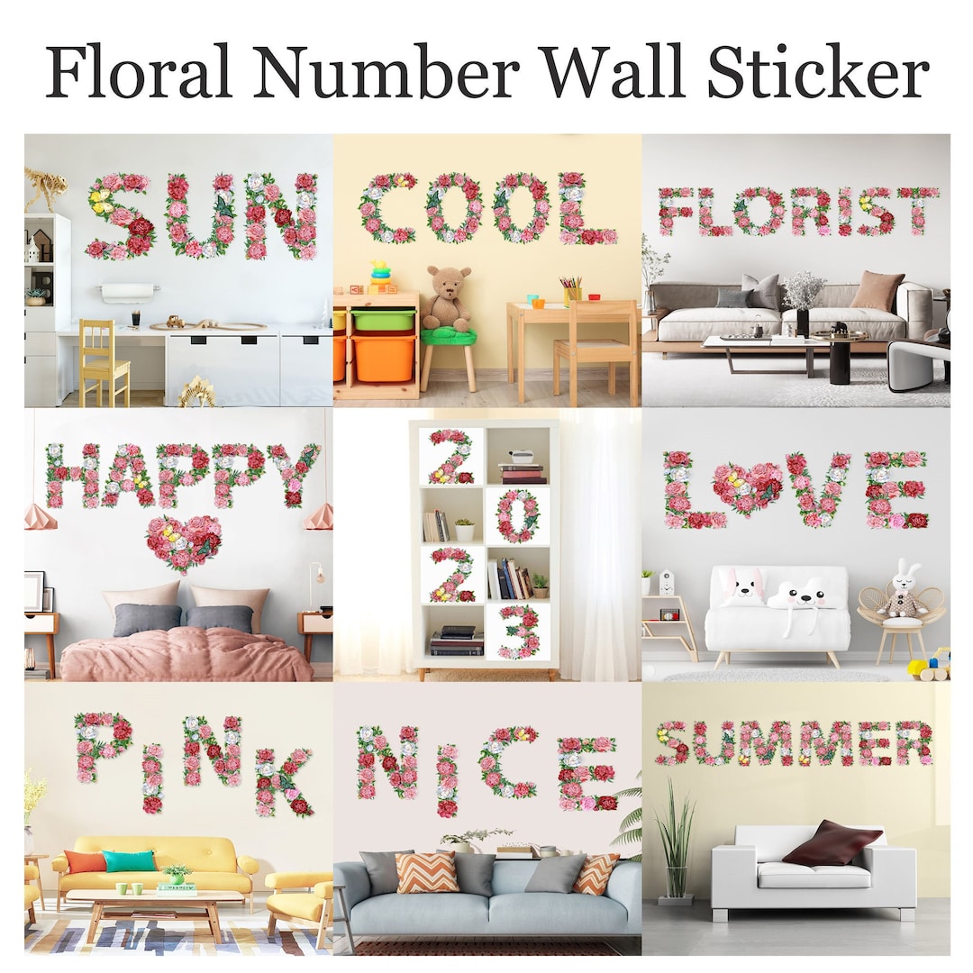 Floral Numbers Watercolor Clipart Self-adhesive Wall Stickers PVC Wall ...