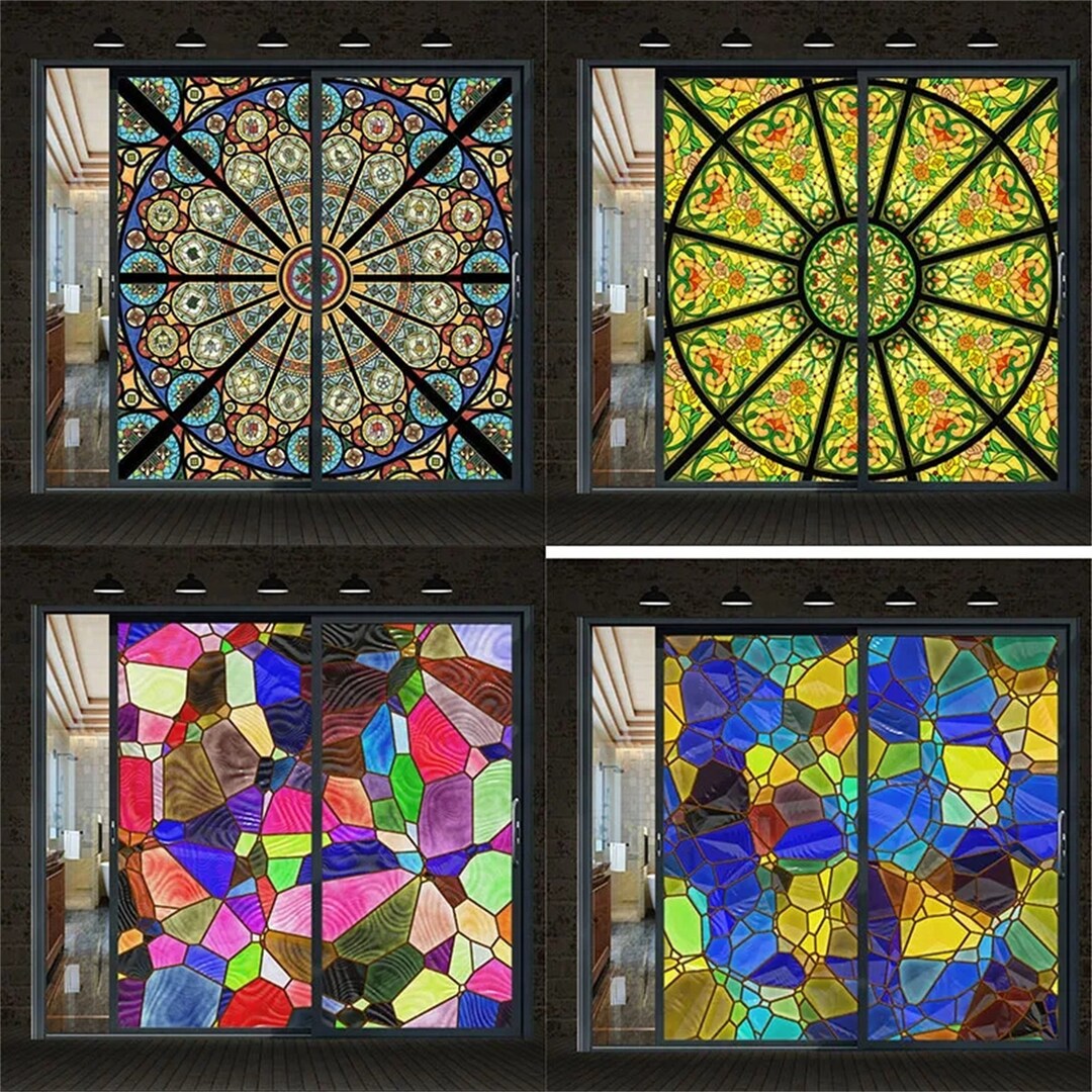Custom Size Stained Glass Window Film Frosted Privacy Static Cling ...