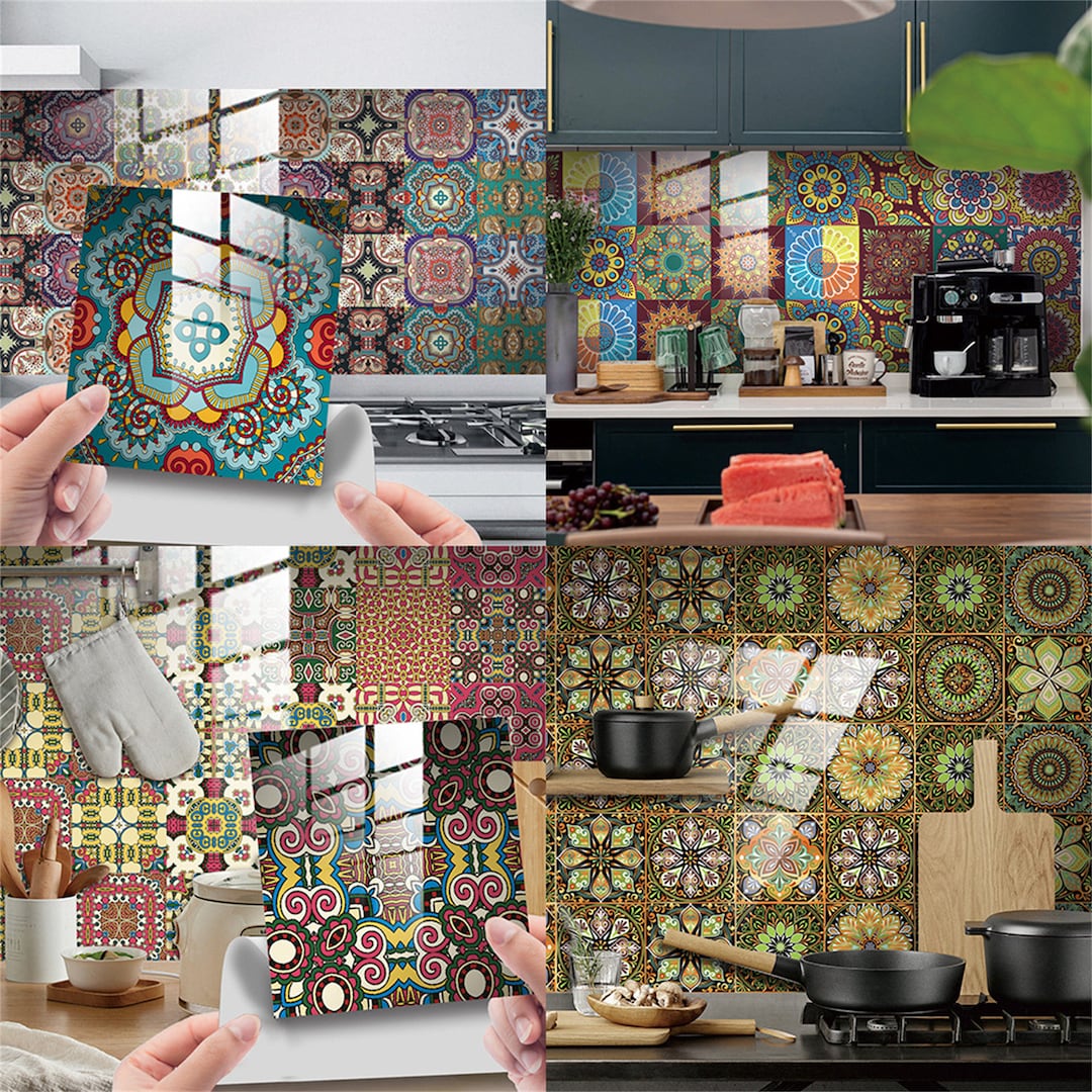 Tile Sticker Vinyl Decal for Kitchen Bathroom Backsplash Floor Decals ...