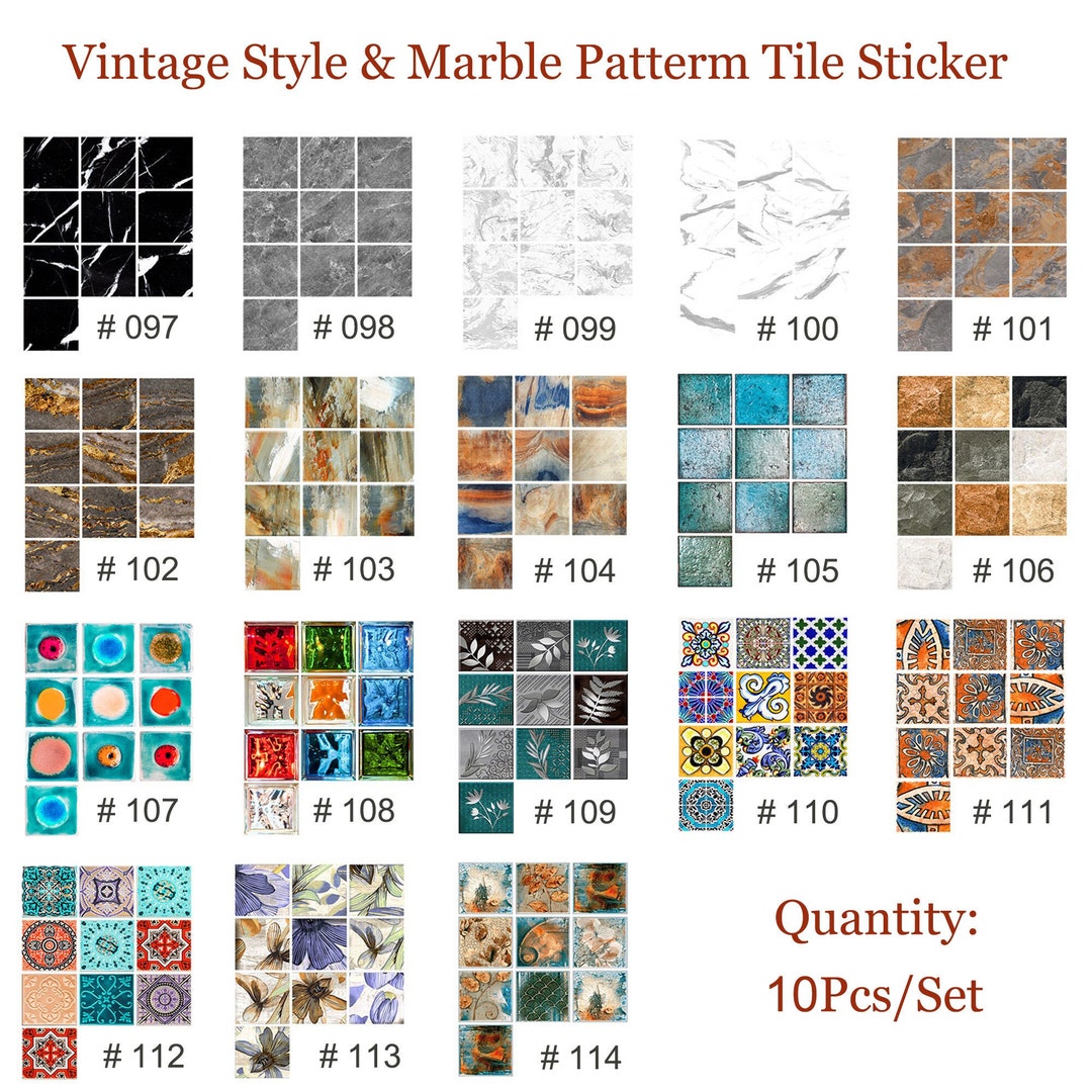 Marble Tile Sticker Peel and Stick Vinyl Decal for Kitchen Bathroom ...