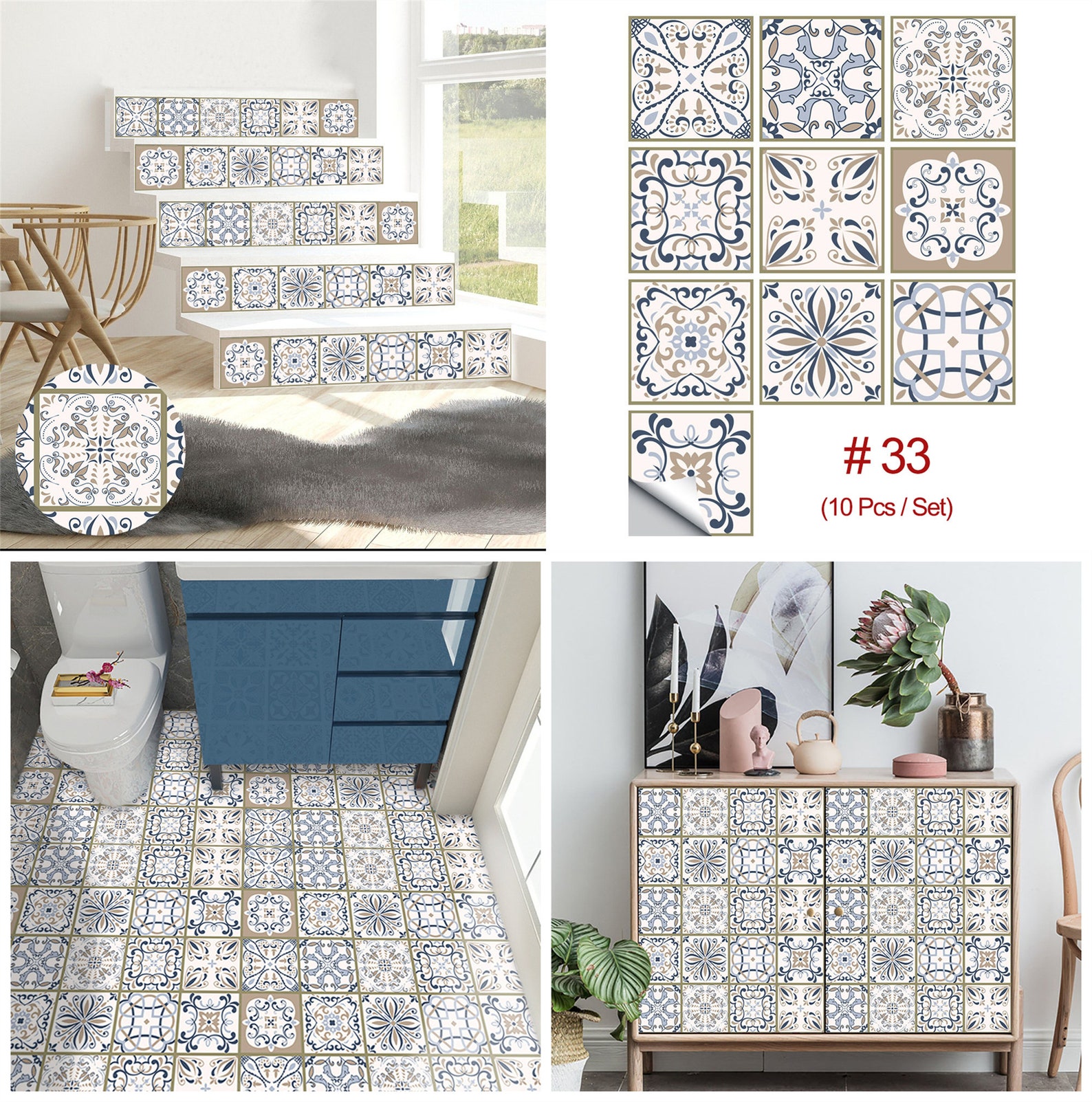 Tile Sticker Vinyl Decal for Kitchen Bathroom Backsplash Floor Decals ...