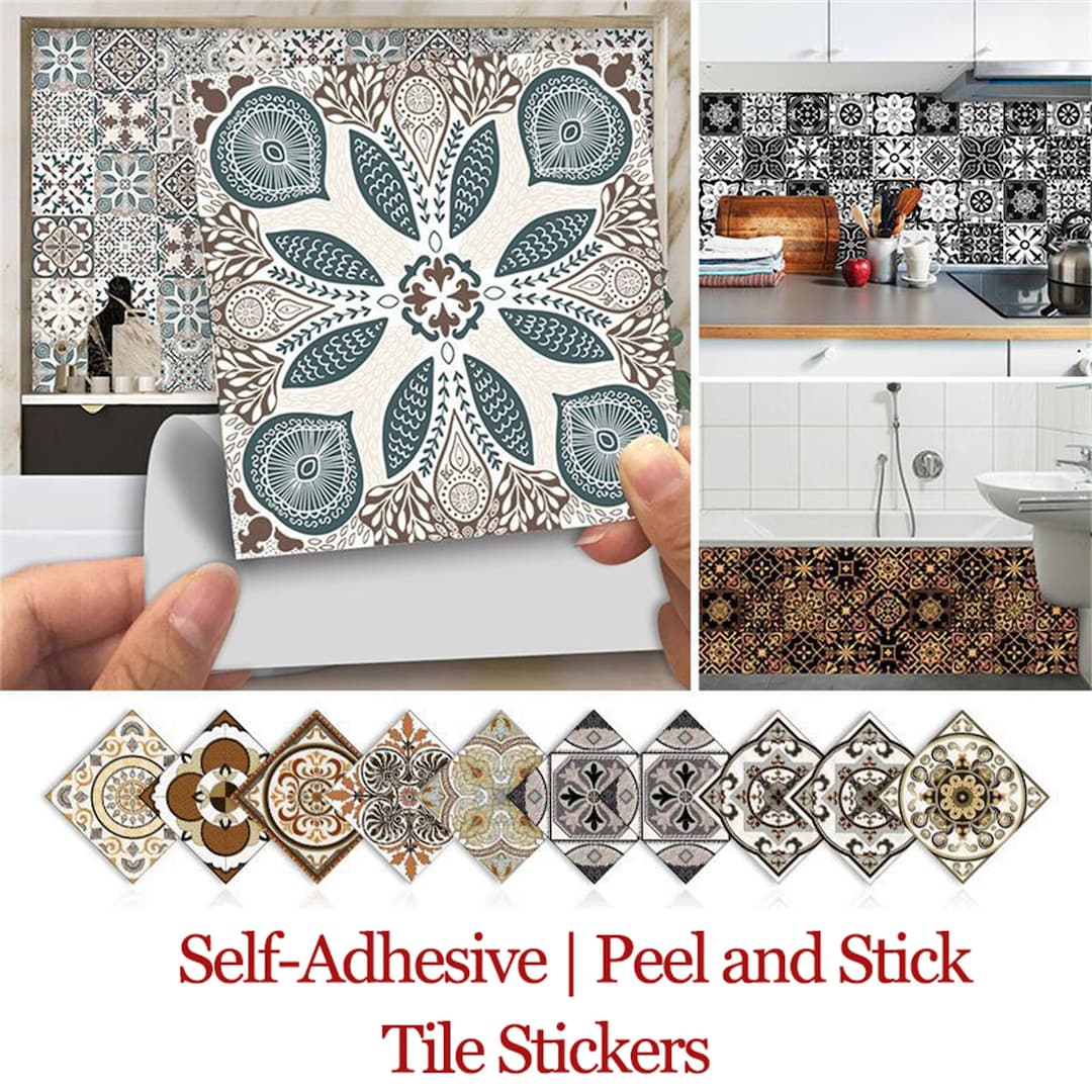 Tile Sticker Vinyl Decal for Kitchen Bathroom Backsplash Floor Decals ...