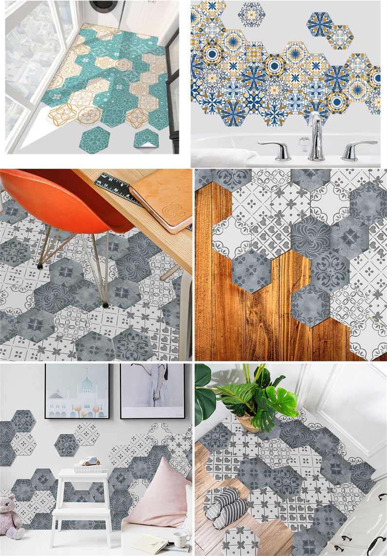 Hexagon Tile Floor Stickers,self Adhesive Tile Stickers,removable Floor ...