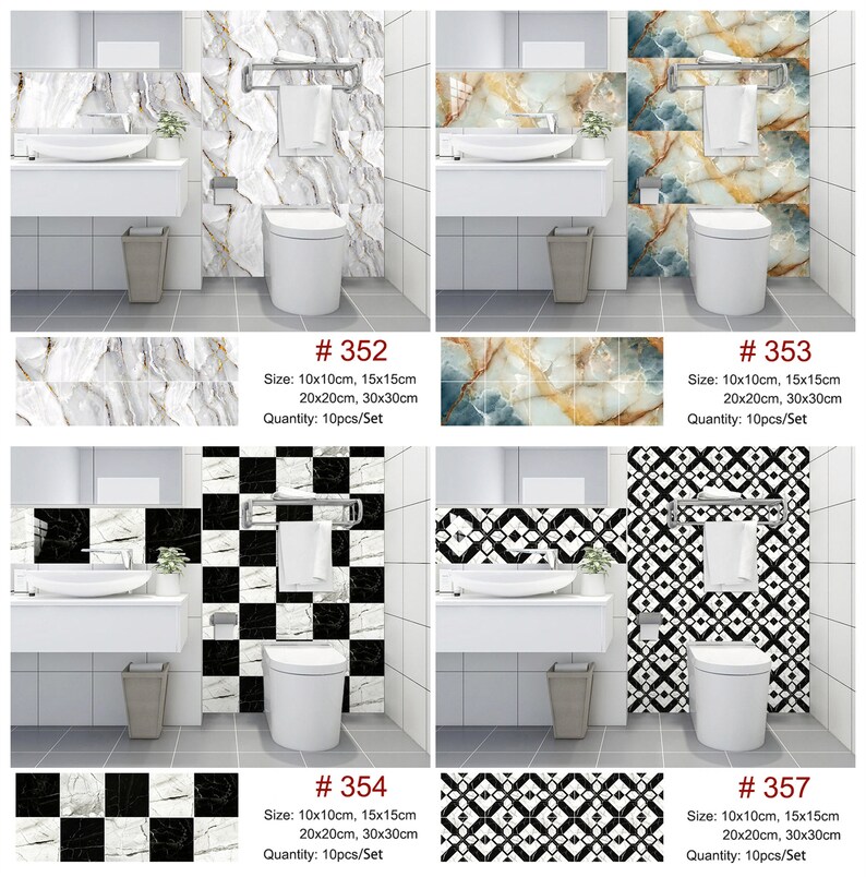 Tile Sticker Vinyl Decal for Kitchen Bathroom Backsplash Floor Decals ...